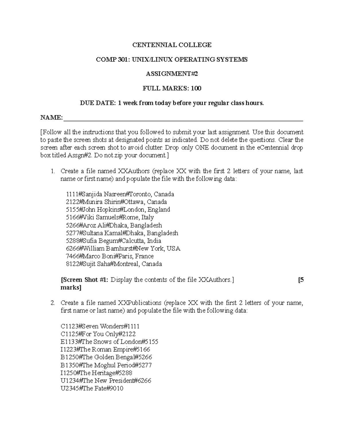 Lab2 Assignment 2 Unix Linux Centennial College Comp 301 Unix