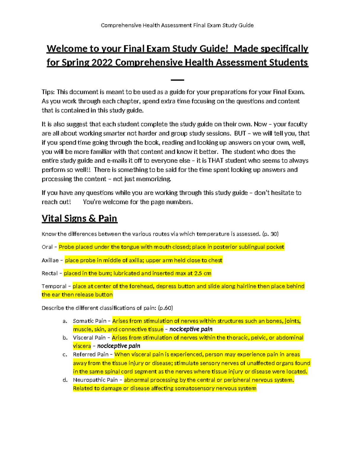 Final Exam Study Guide Spring 2022 - Welcome to your Final Exam Study ...