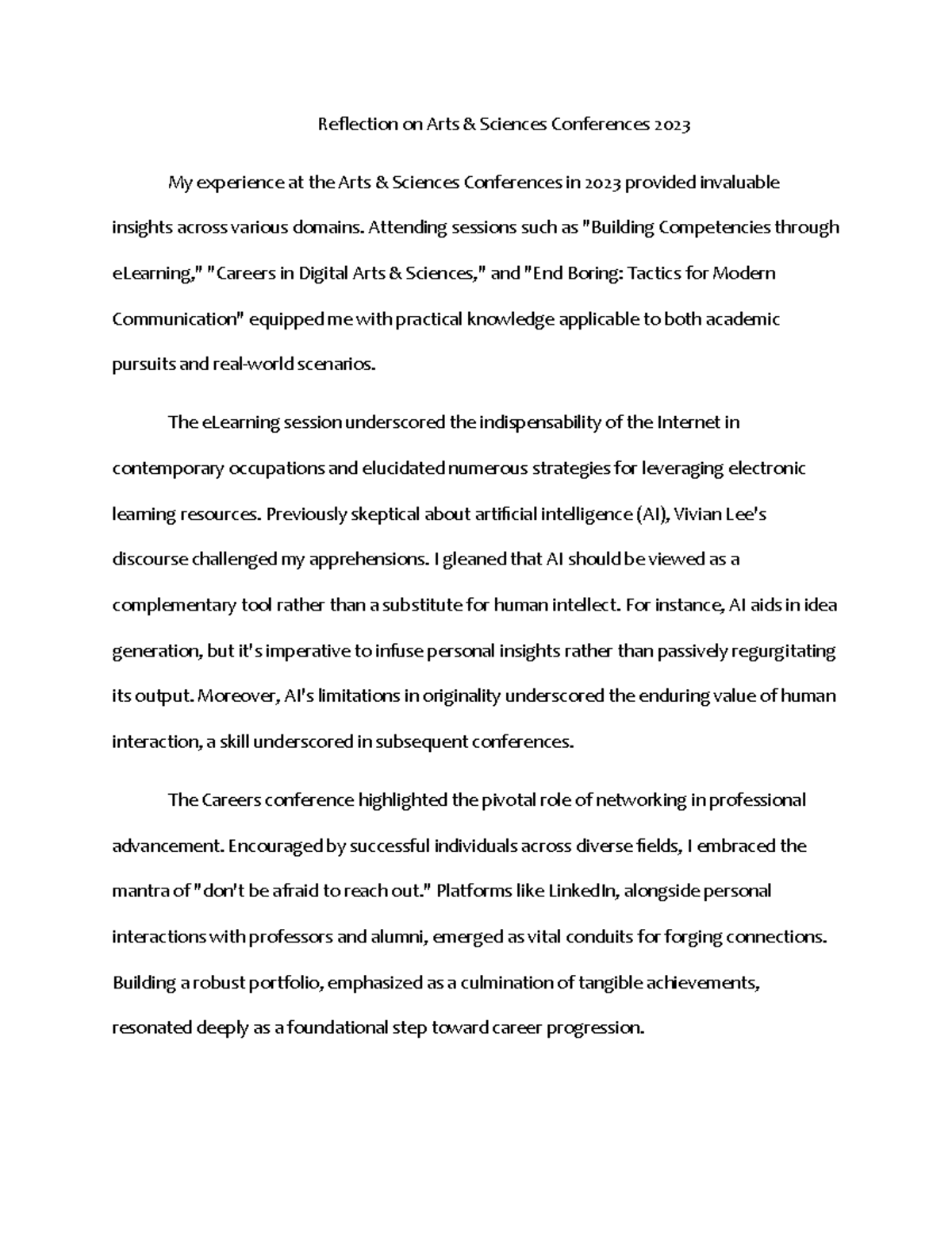 Conferences reflection - Reflection on Arts & Sciences Conferences 2023 ...