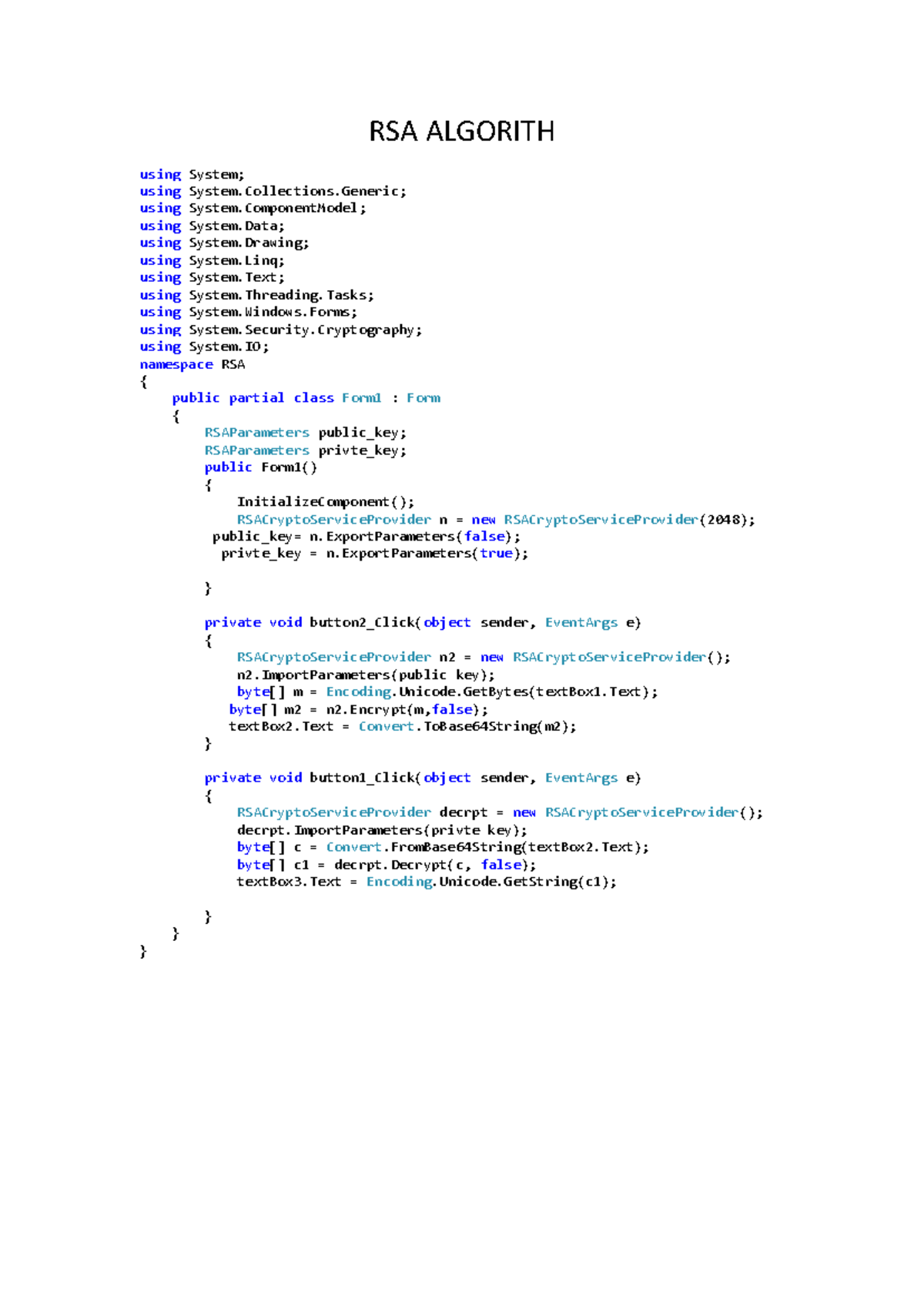 Rsa - Rsa algorithm - RSA ALGORITH using System; using System.Collections; using System; using ...