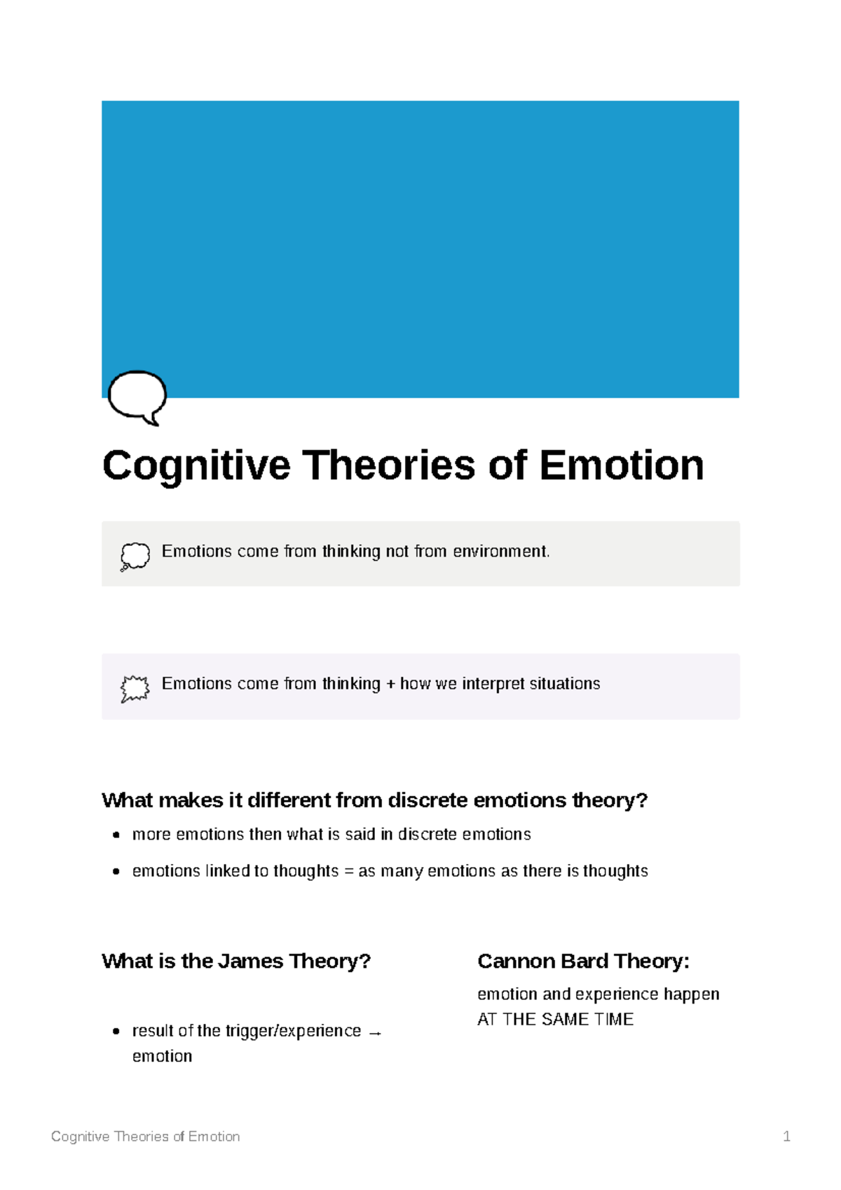 WEEK 5 - Cognitive theories of emotions - Cognitive Theories of Emotion ...