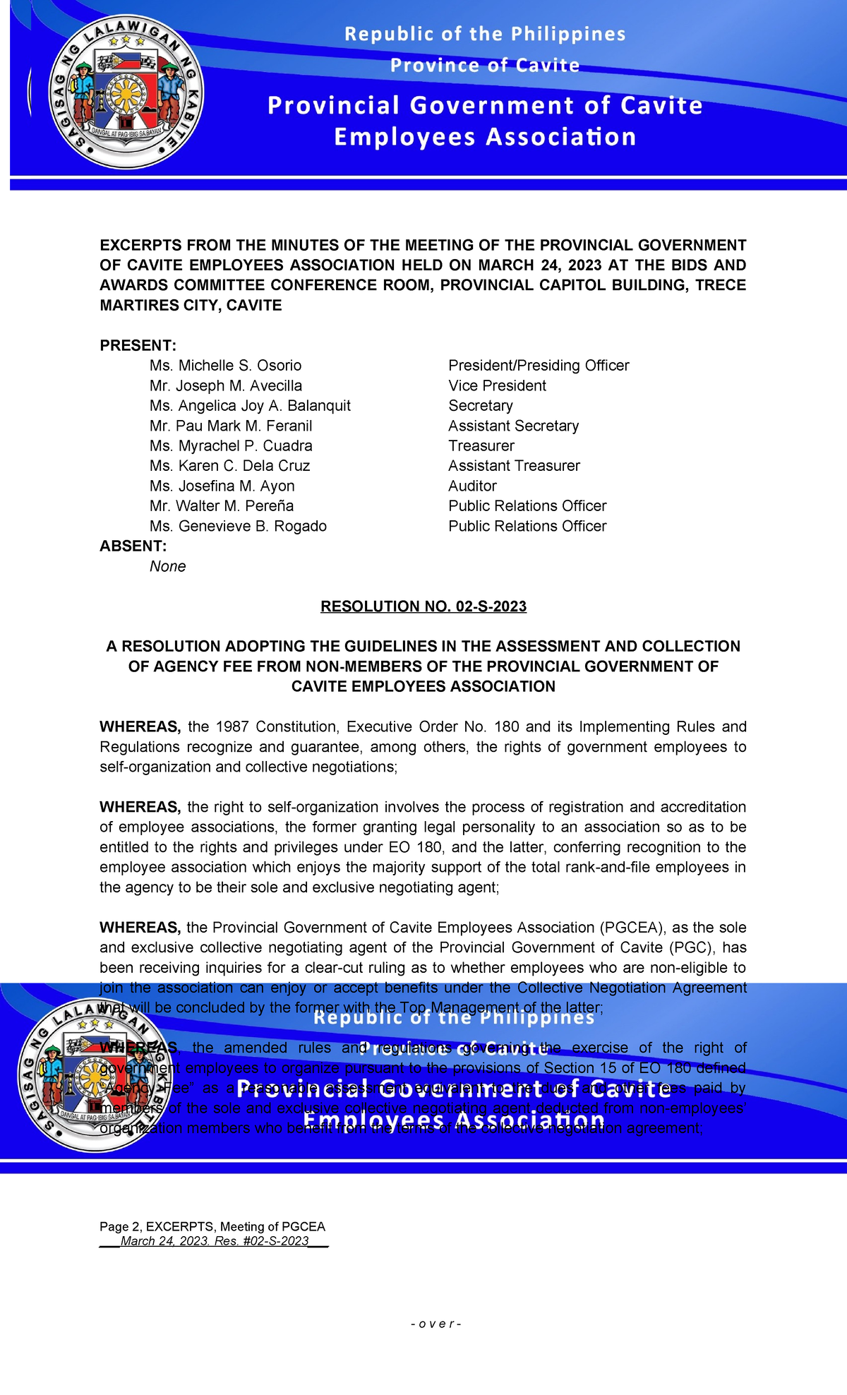 Pgcea-Board-Resolution-2-S-2023-Fees-AAA - EXCERPTS FROM THE MINUTES OF ...