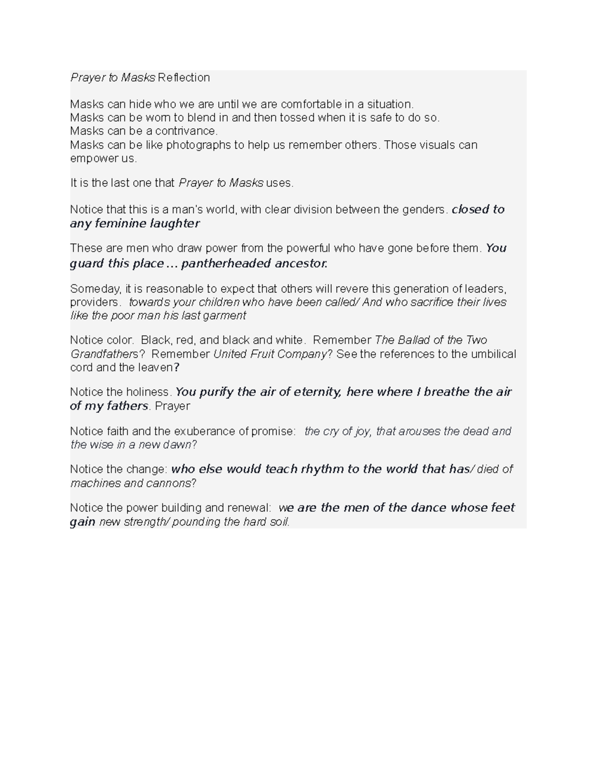 Prayer TO Masks Reflection - Prayer to Masks Reflection Masks can hide ...