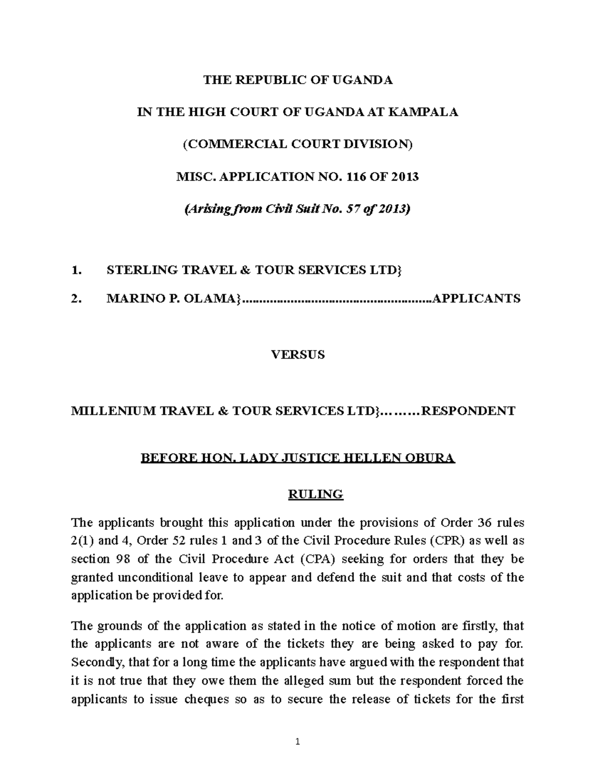 Commercial court 2014 87 - THE REPUBLIC OF UGANDA IN THE HIGH COURT OF ...