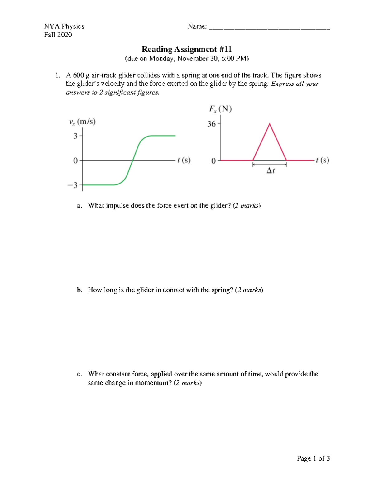 Reading assignment 11 - NYA Physics Name: _________________________________ Fall 2020 Page 1 of ...
