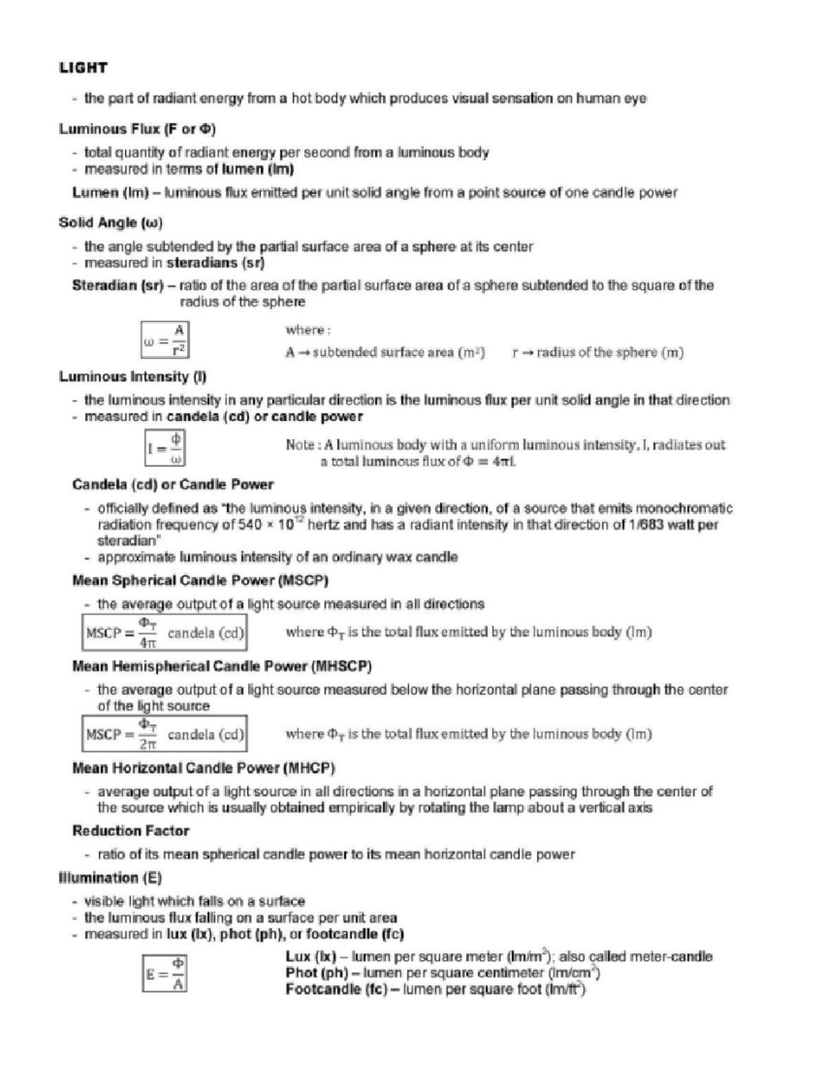 Supplementary Problem in Illumination - BS Civil Engineering - Studocu