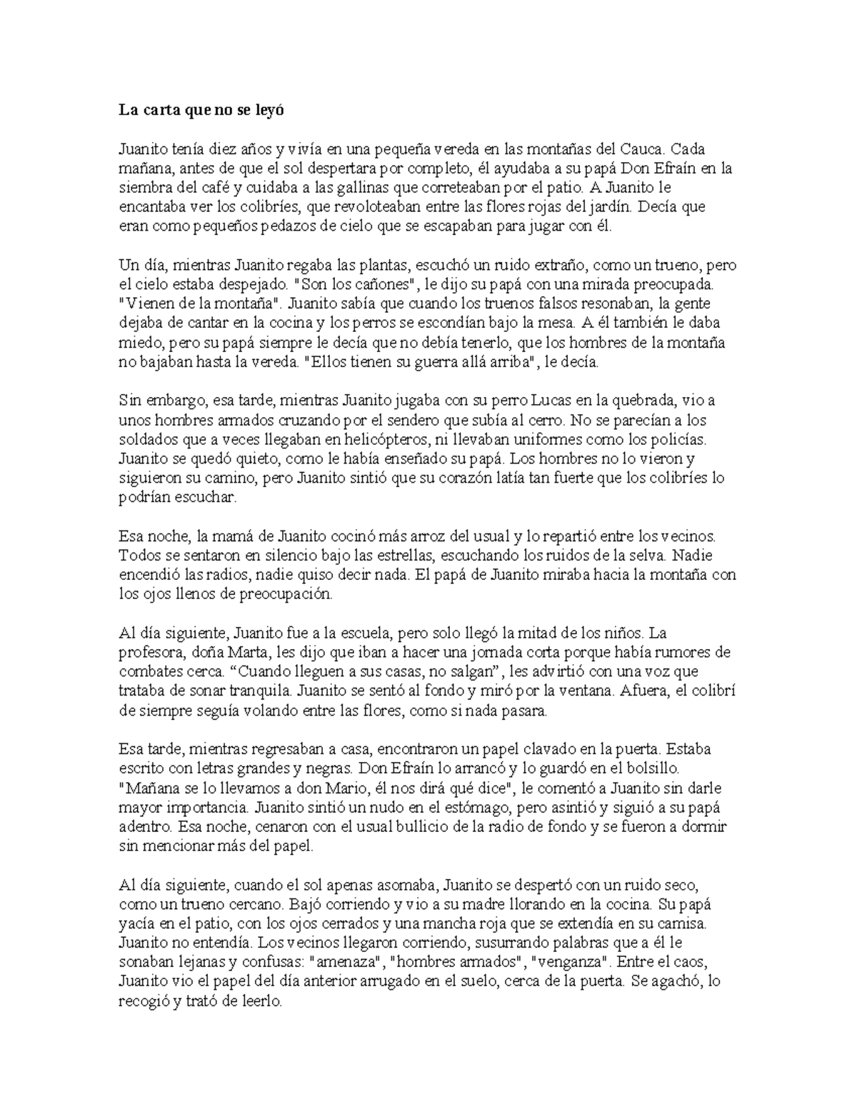 La carta que no se leyó - La carta que no se leyó Juanito tenía diez ...