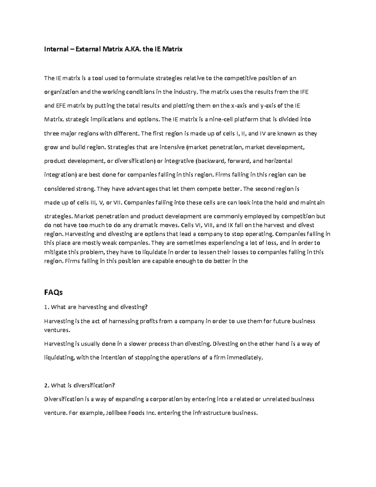 Strategic Management (12) - Internal – External Matrix A. the IE Matrix ...