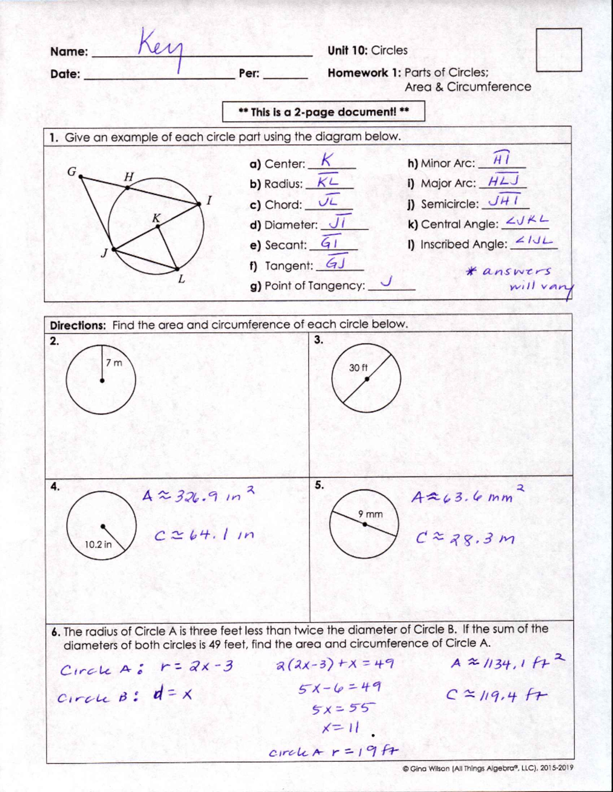 5d8332d6bc6bd27818 ebfd4ba934587 c - Name: Key Unit 10: Circles Date ...