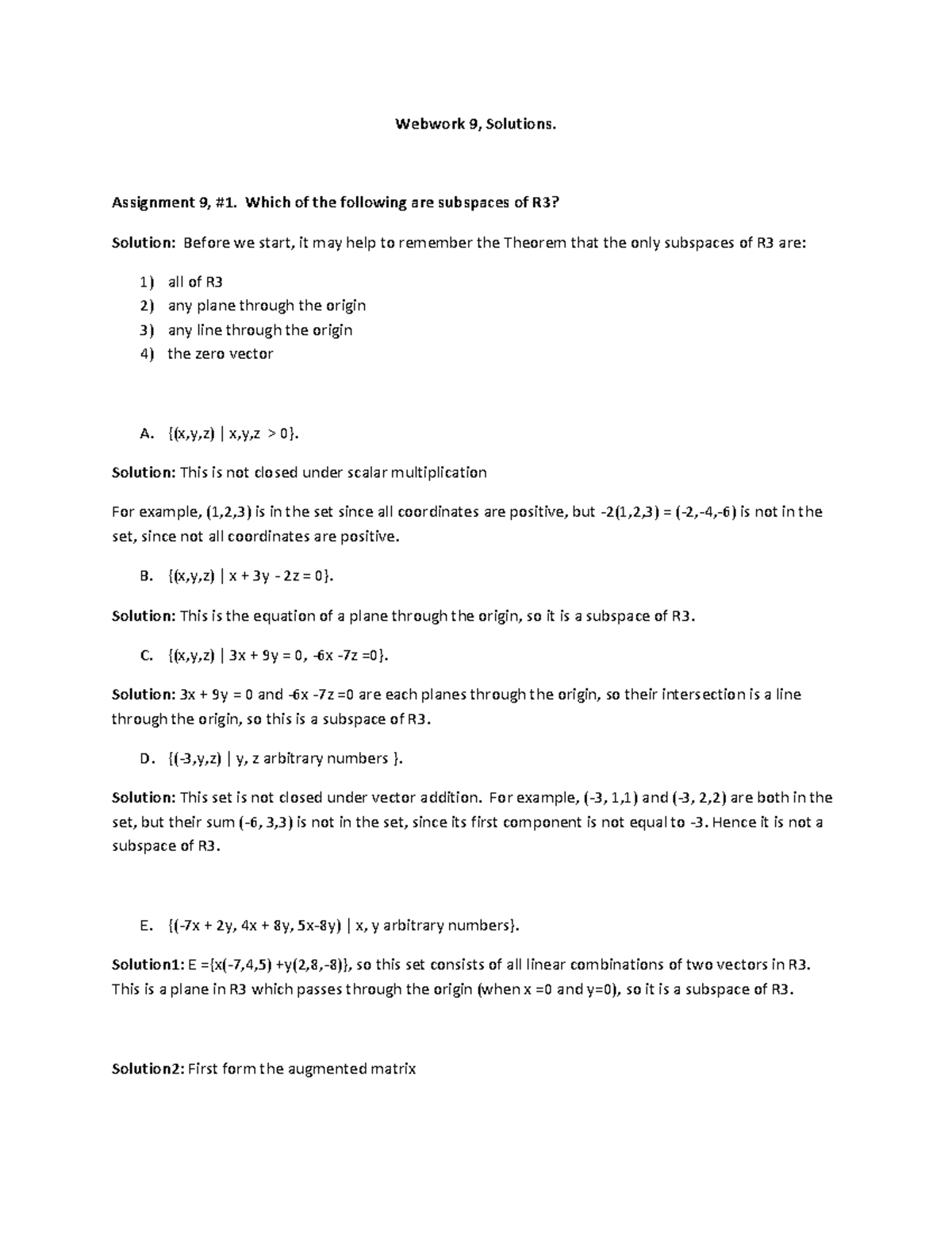 Web Work 9 - This document is not my own work. - Webwork 9, Solutions. Assignment 9, #1. Which ...