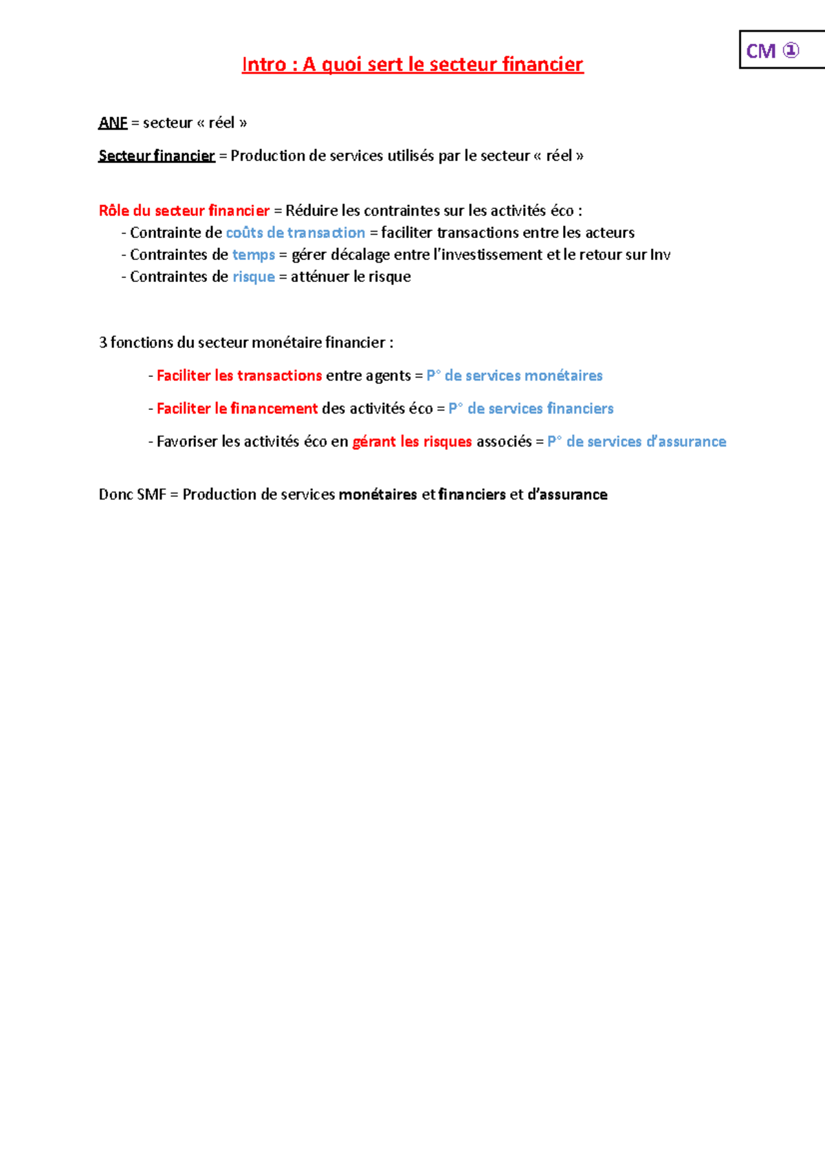 Fiche de révisions du cours Banque et Marchés Financier - Intro : A ...