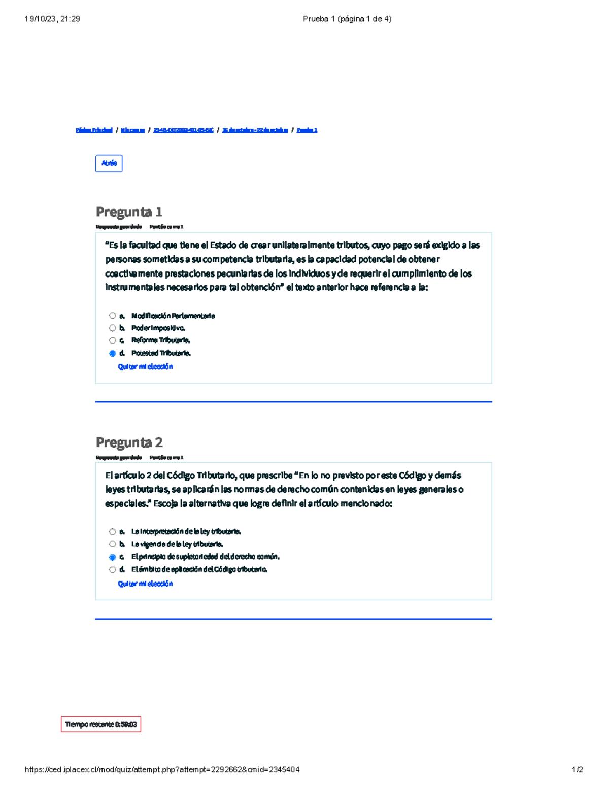 Prueba 1 (página 1 de 4) - 19/10/23, 21:29 Prueba 1 (página 1 de 4 ...