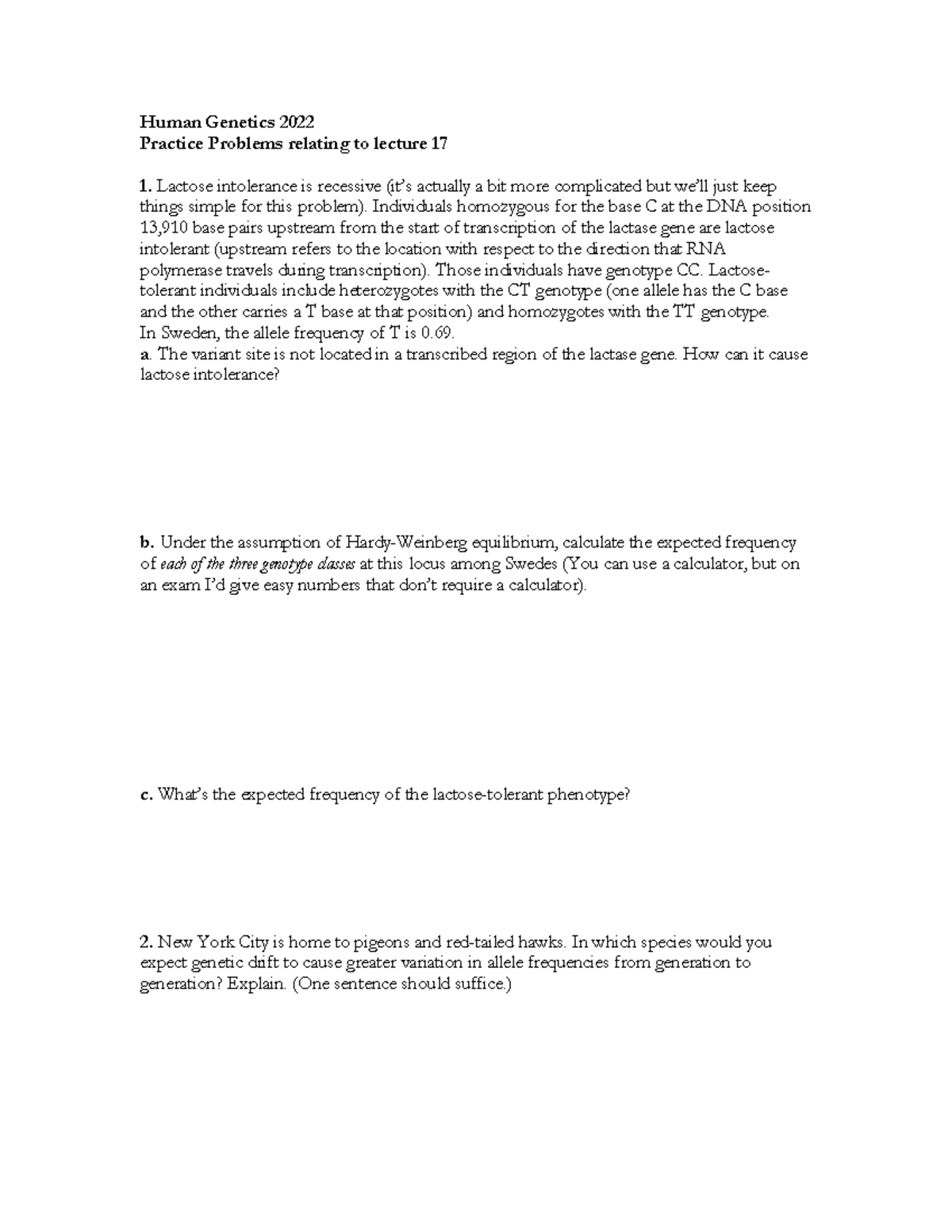 HWE practice problems - Human Genetics 2022 Practice Problems relating ...