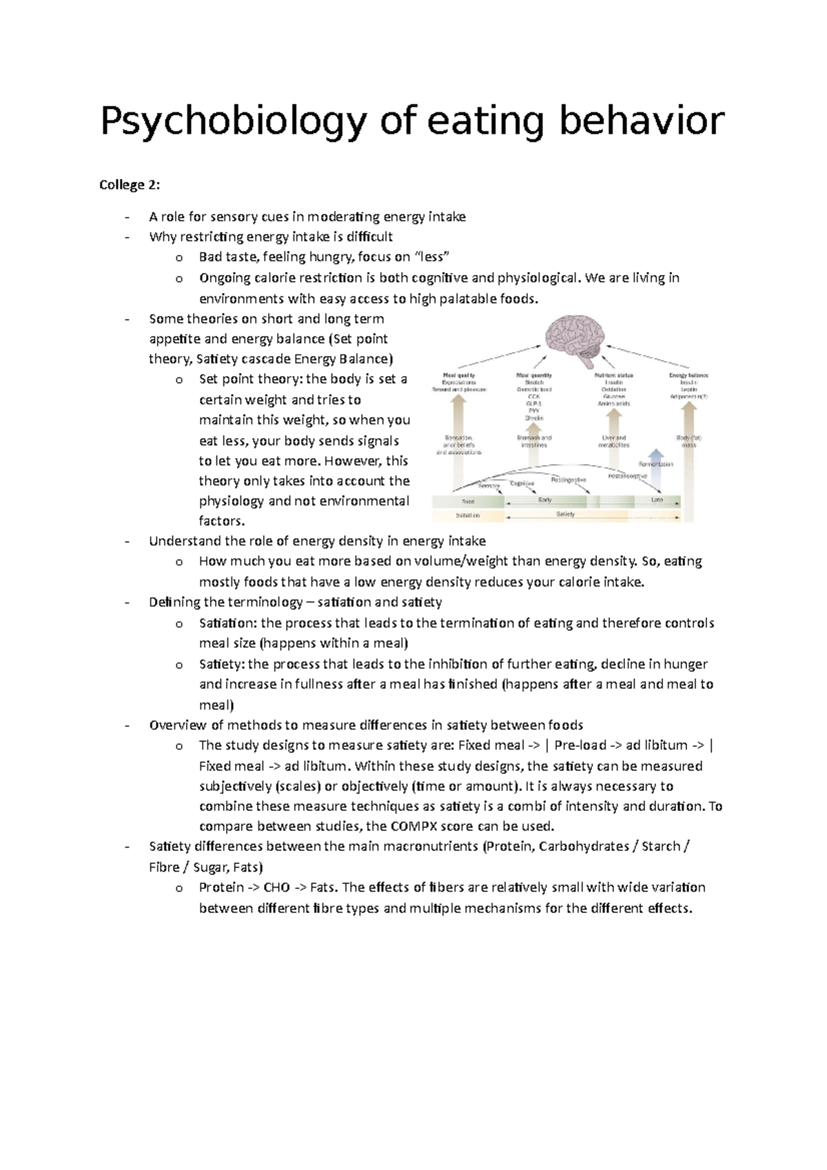 Pfceb - learning goals college 2 - Psychobiology of eating behavior ...