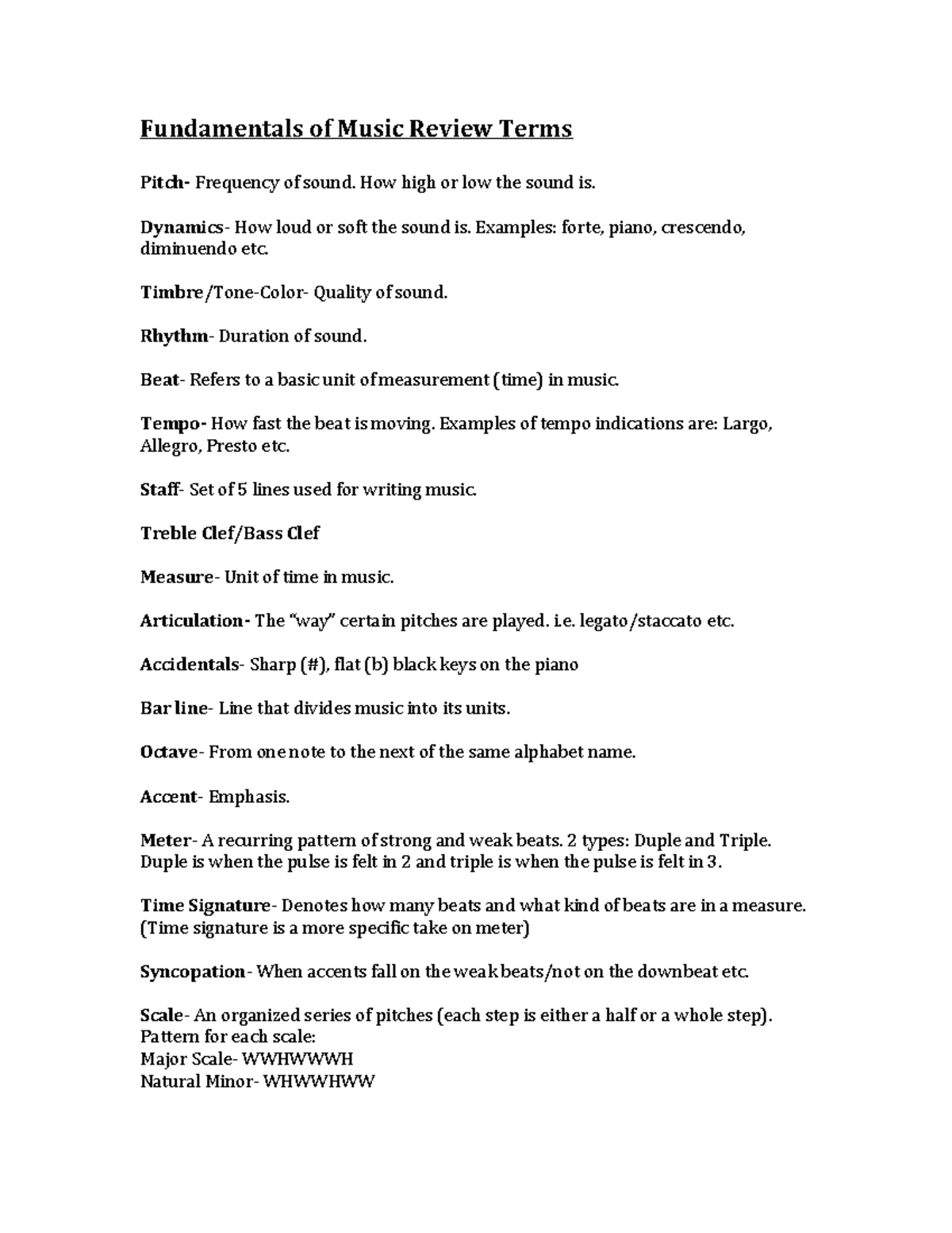 Fundamentals of Music Review Terms - How high or low the sound is ...