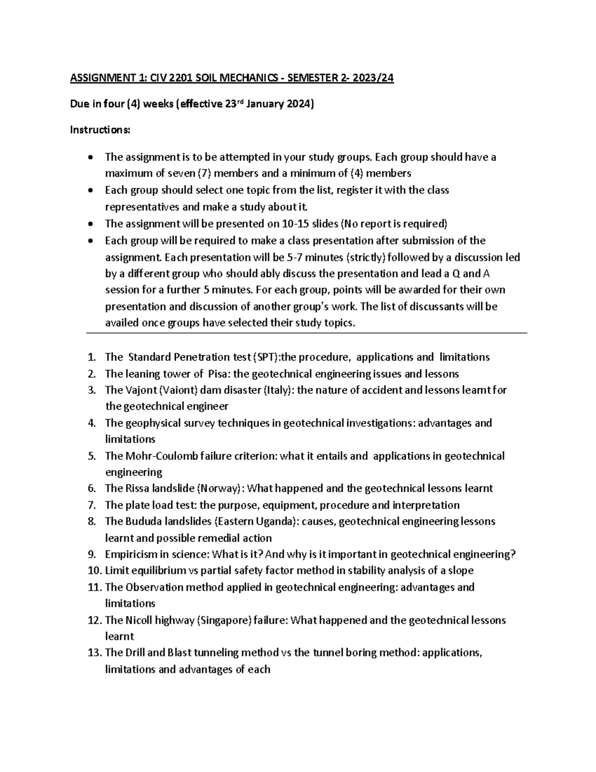 Assignment 1- CIV2201 - SOIL MECHANICS - ASSIGNMENT 1: CIV 2201 SOIL ...