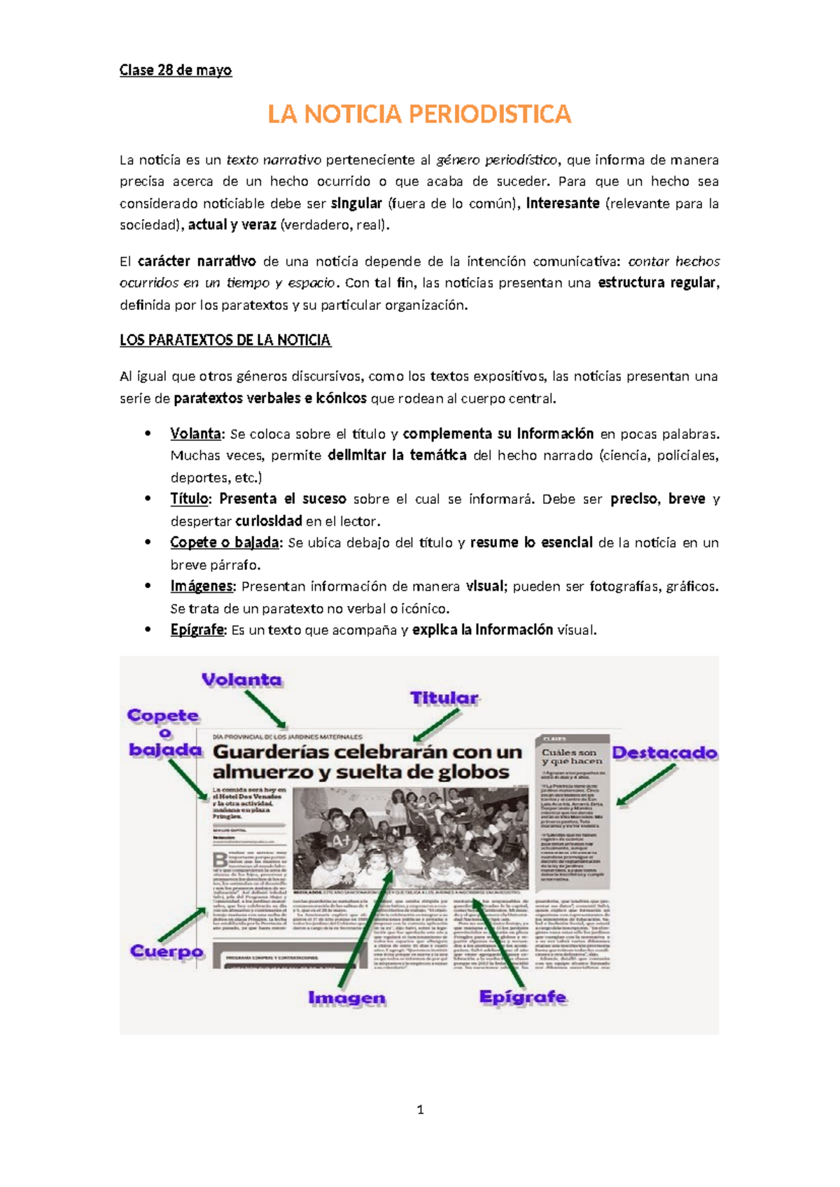 Clase 28 de mayo - La noticia periodistica - Clase 28 de mayo LA ...