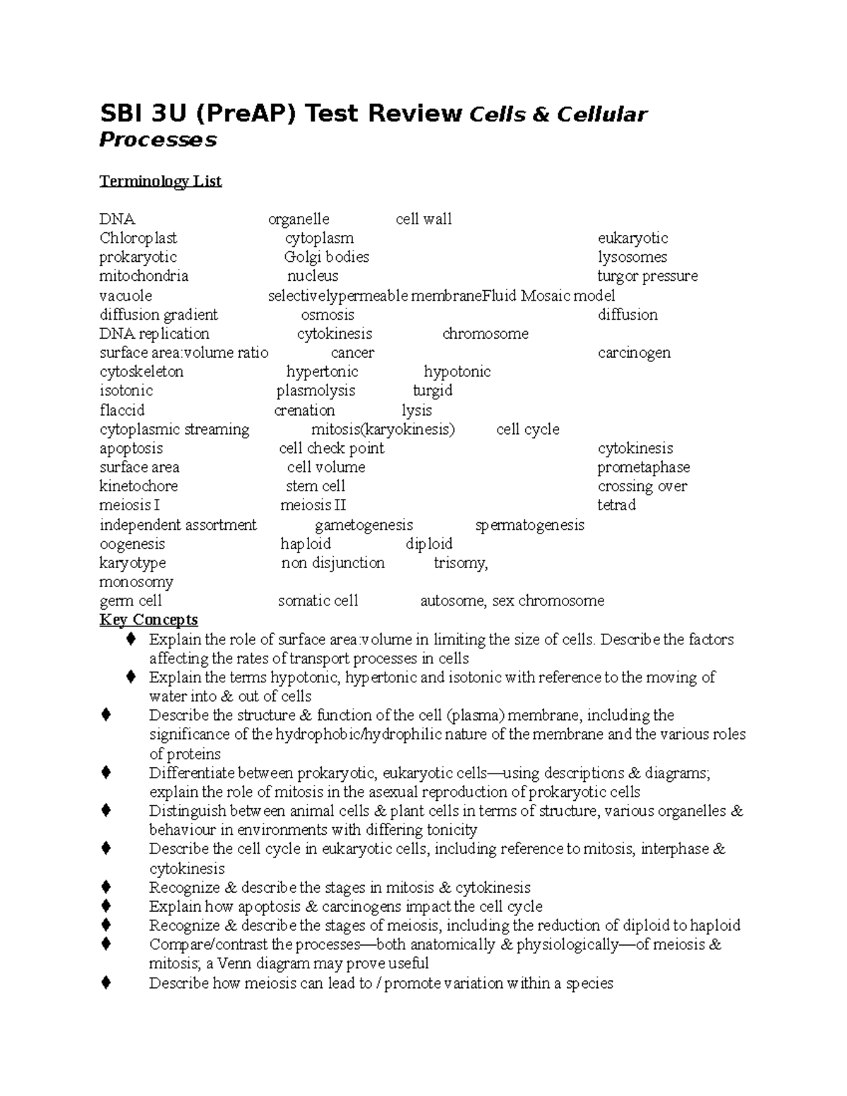 W18 SBI 3U Unit 1 Review - Summary Mechanics - SBI 3U (PreAP) Test ...