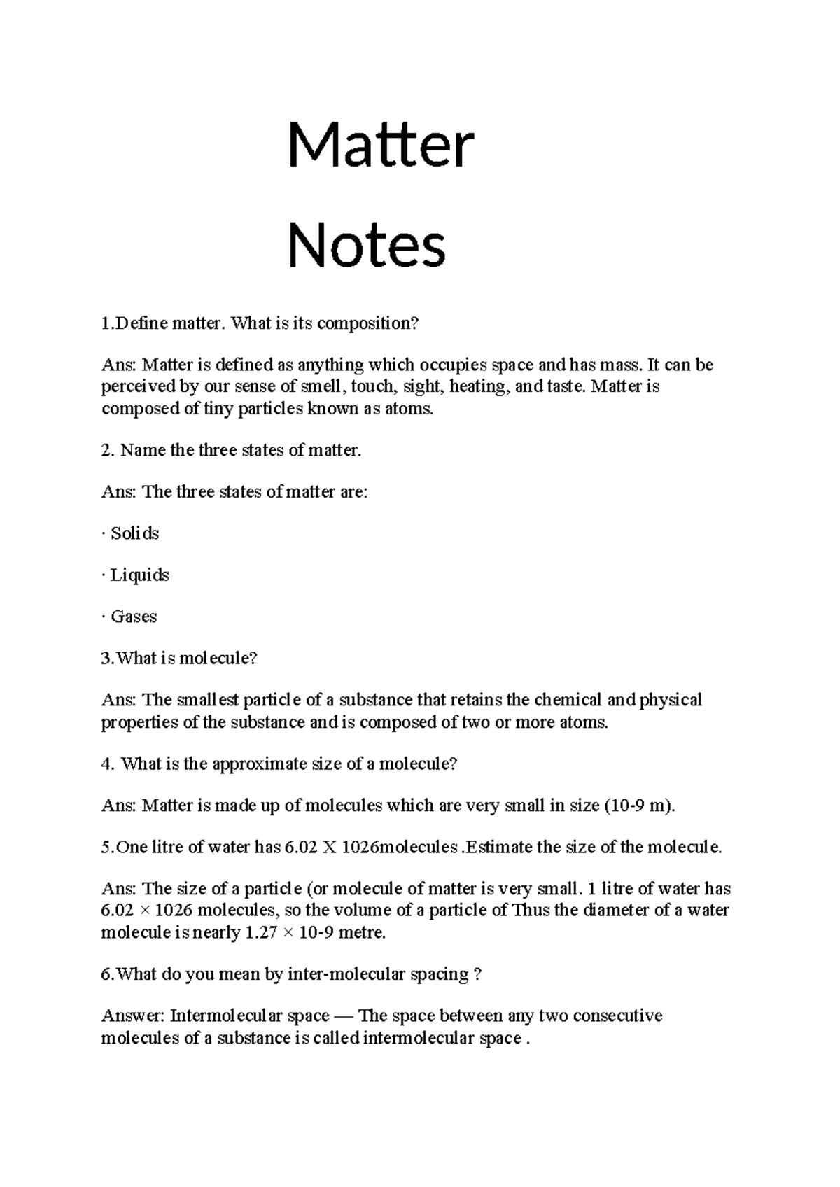 Matter nates physics ch 1 - Matter Notes 1 matter. What is its ...