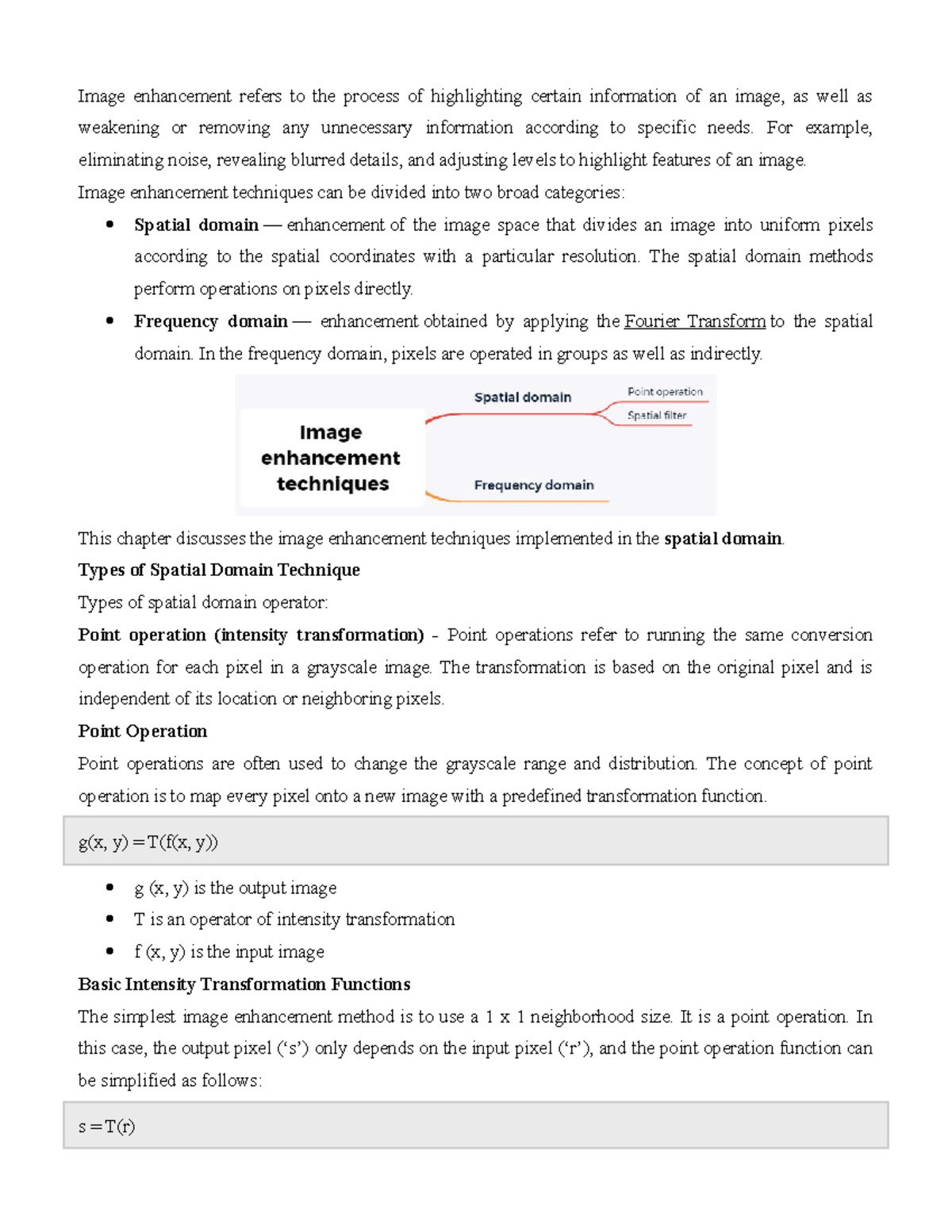 Unit-2 - Image Enhancement: Spatial domain methods: Point processing, Intensity transformations ...