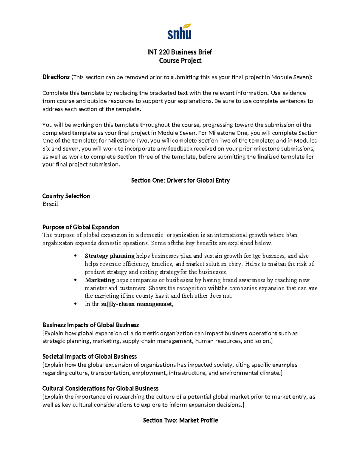 INT 220 Business Brief assignment - INT 220 Business Brief Course ...