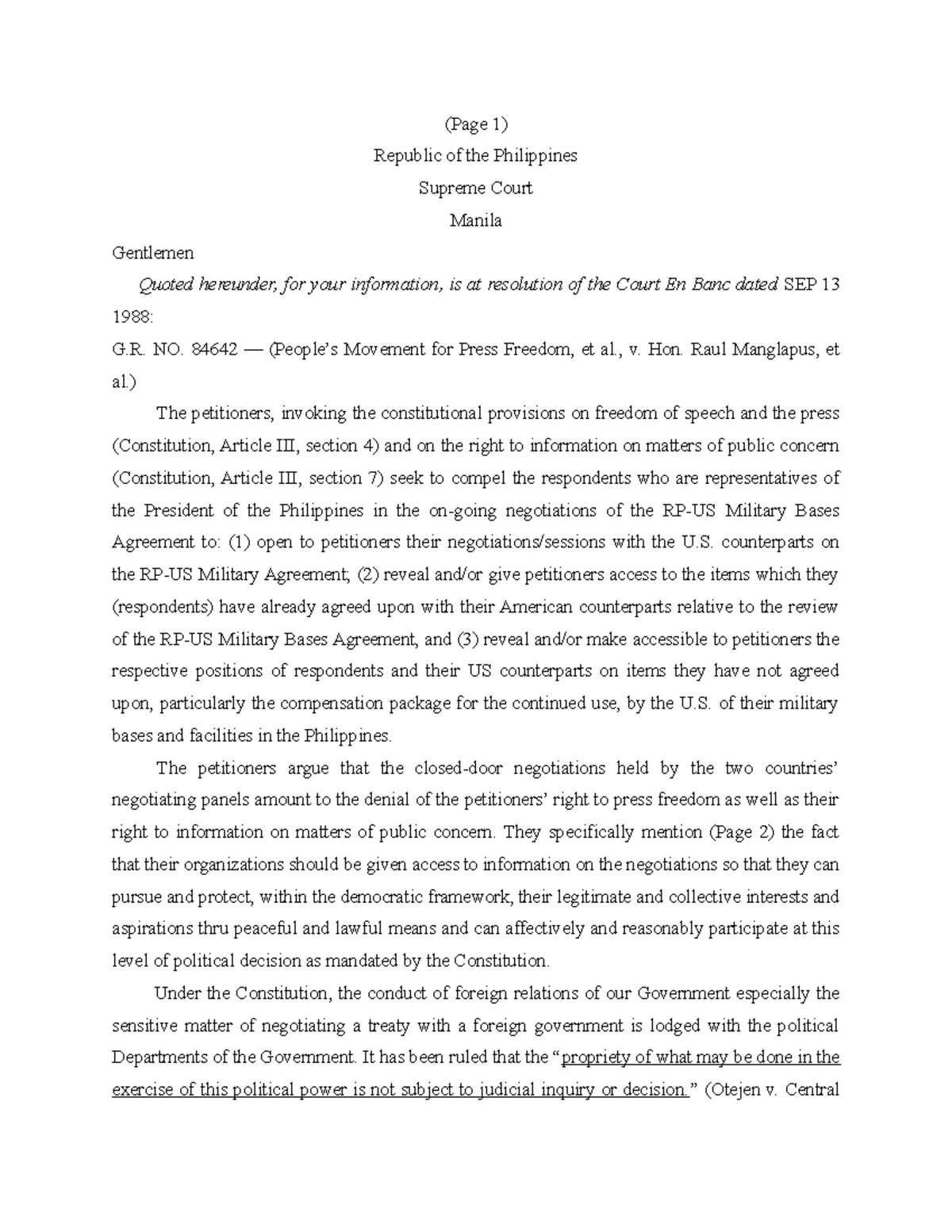 People’s Movement for Press Freedom, et al. v. Hon. Raul Manglapus, G.R ...