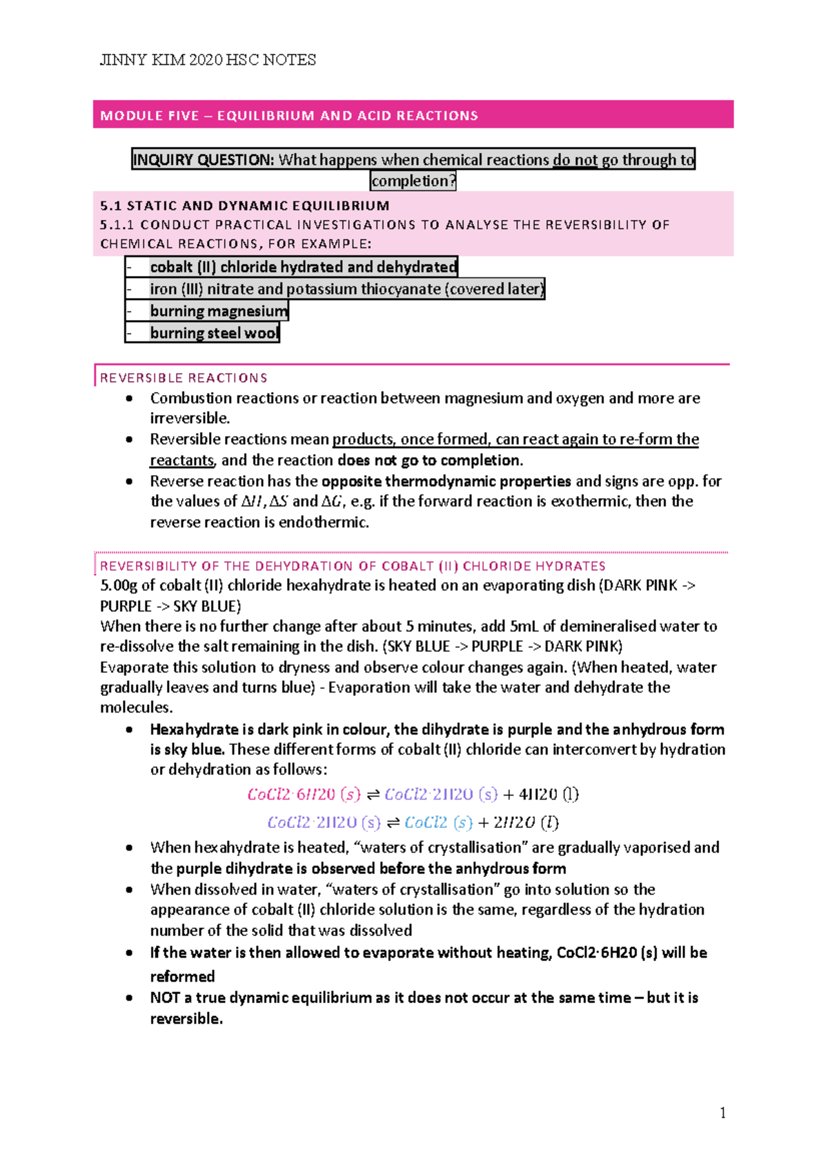 639189659 Module FIVE HSC Chemistry - MODULE FIVE – EQUILIBRIUM AND ...