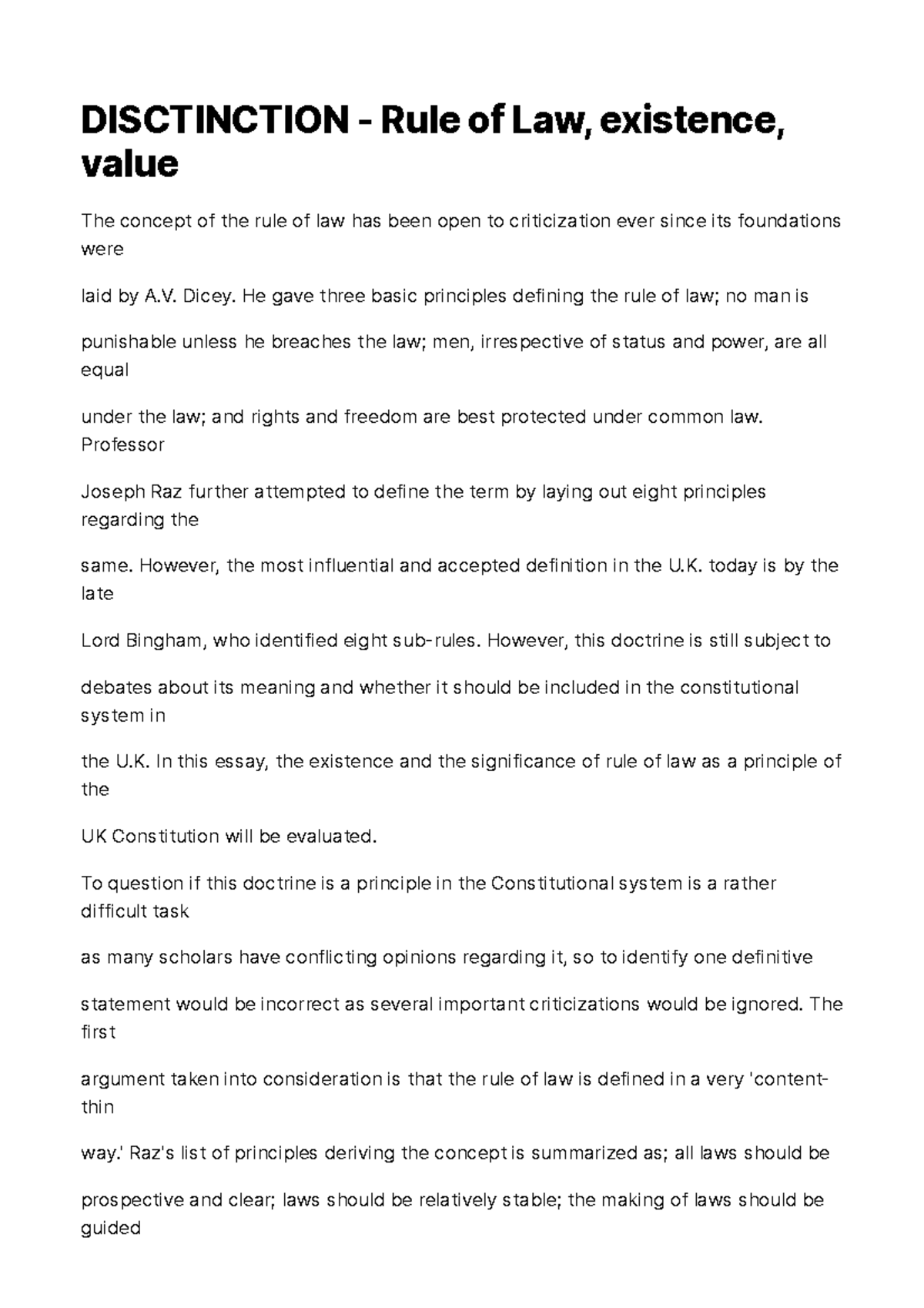 Disctinction - Rule of Law, existence, value - DISCTINCTION - Rule of ...