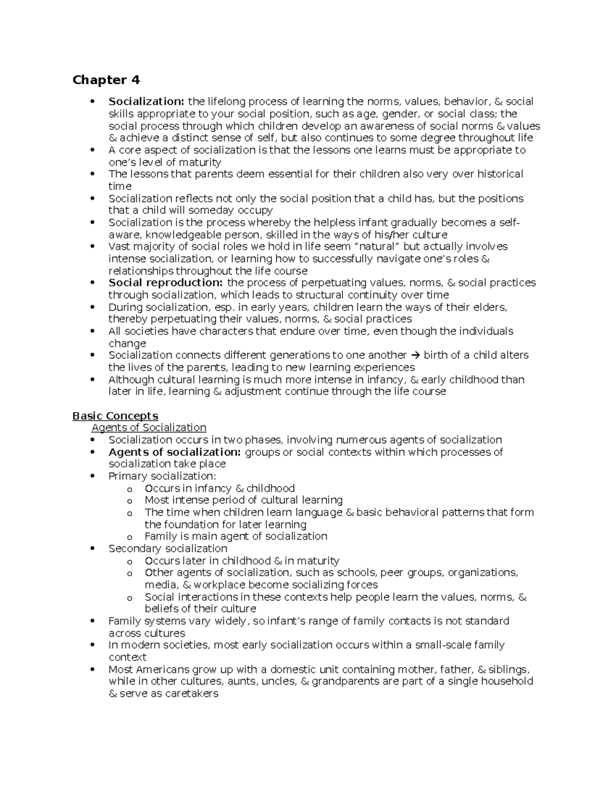 Chapter 4 Textbook Outline - Chapter 4 Socialization: the lifelong ...