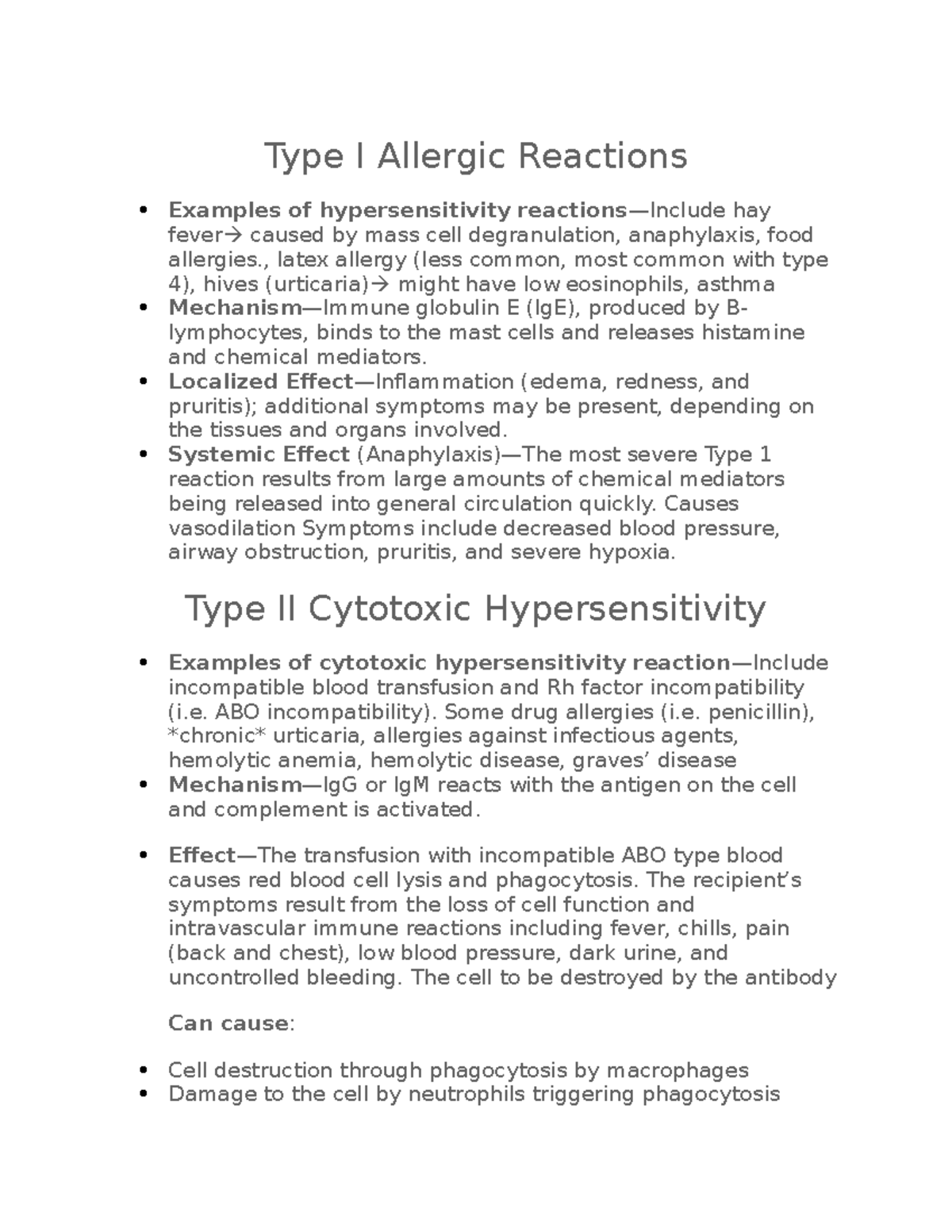 Study Guide Exam 1 - Type I Allergic Reactions Examples of ...