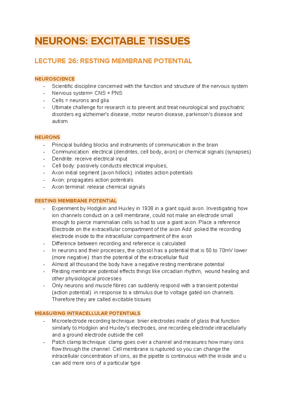 Neurons Excitable Tissues - NEURONS: EXCITABLE TISSUES LECTURE 26 ...