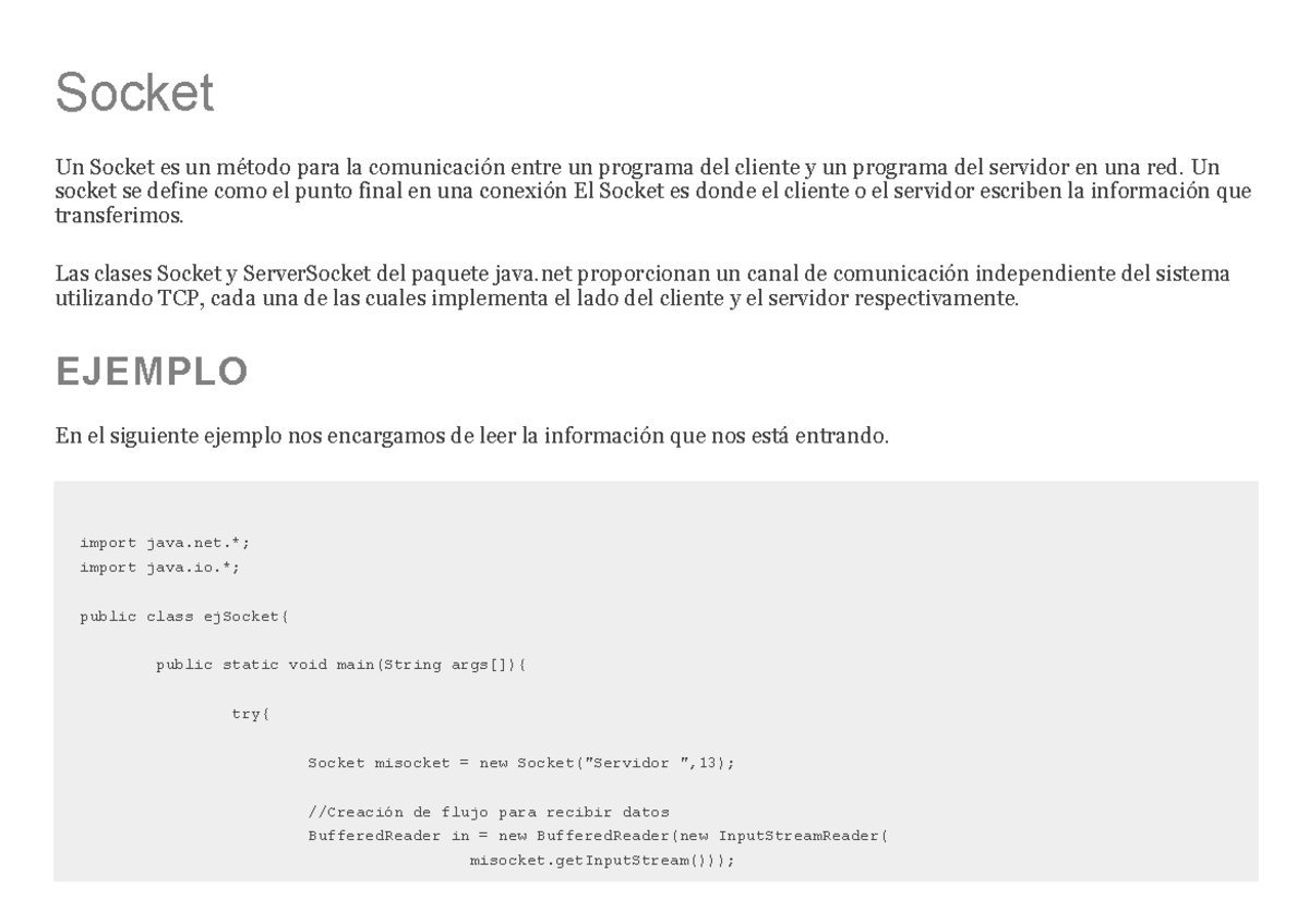 Programar en red con JAVA – mi Gabeta - Socket Un Socket es un método ...