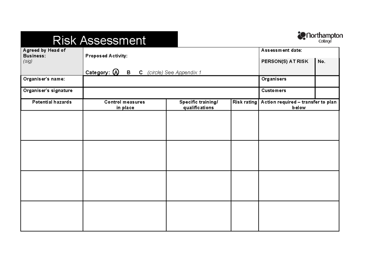 Risk Assessment Template - Agreed by Head of Business: (sig) Proposed ...