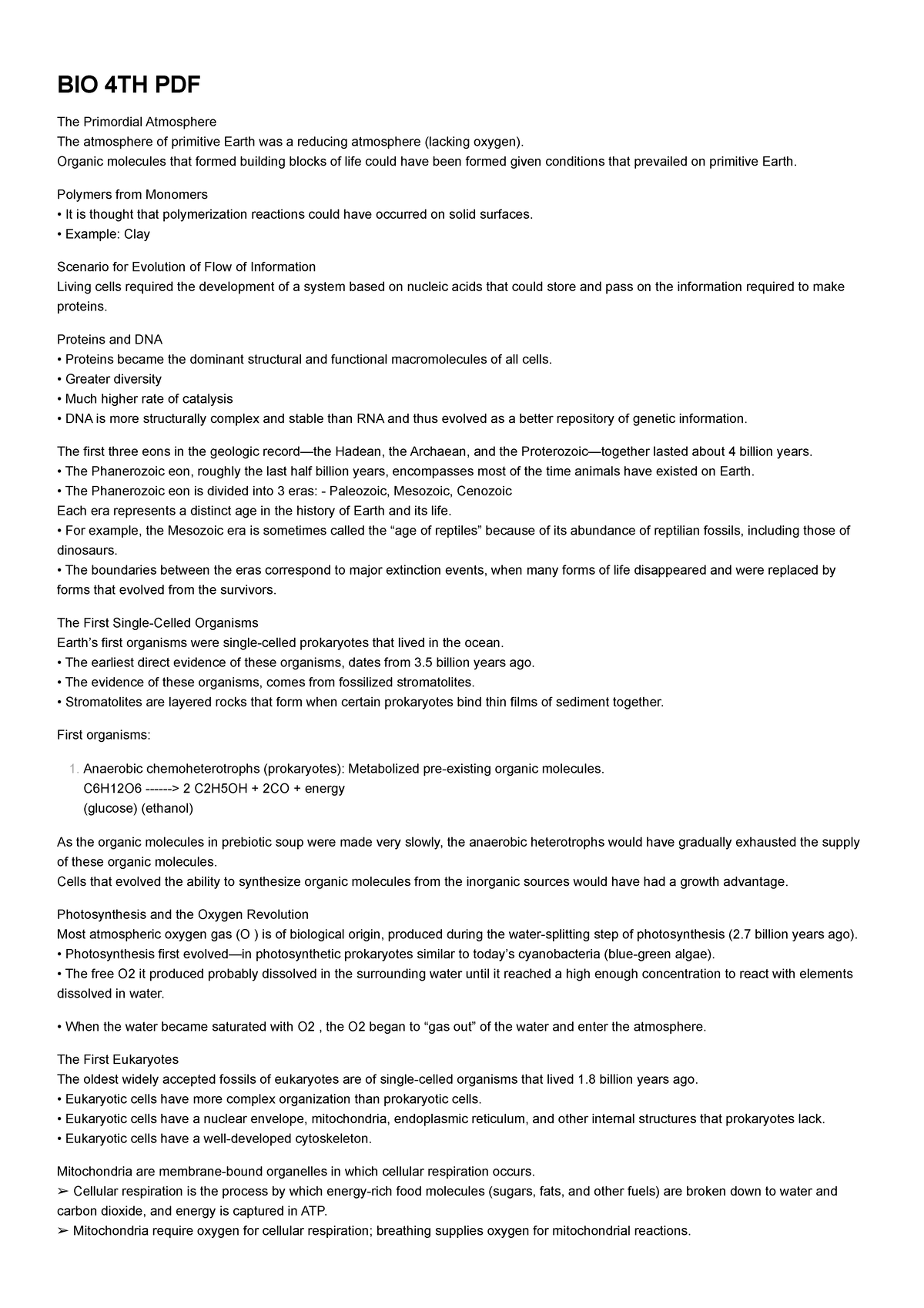 BIO 4TH PDF merged - Notes - BIO 4TH PDF The Primordial Atmosphere The ...