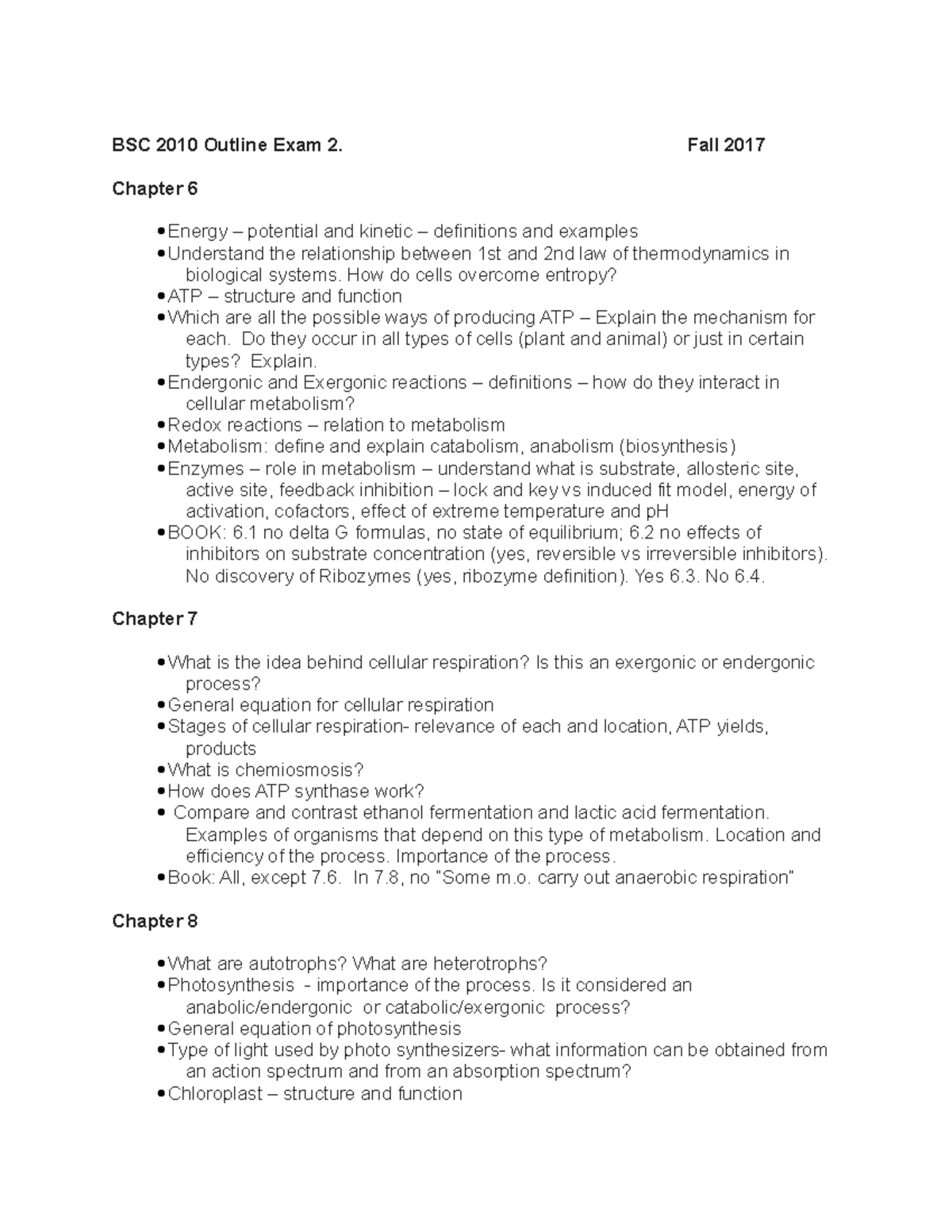 Study Guide 2nd Test - lectures notes for exam 2 - BSC 2010 Outline ...