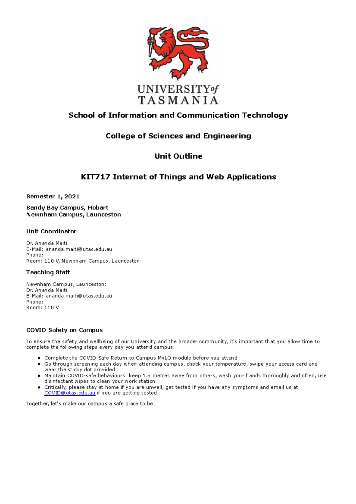 Unit Outline - School of Information and Communication Technology ...