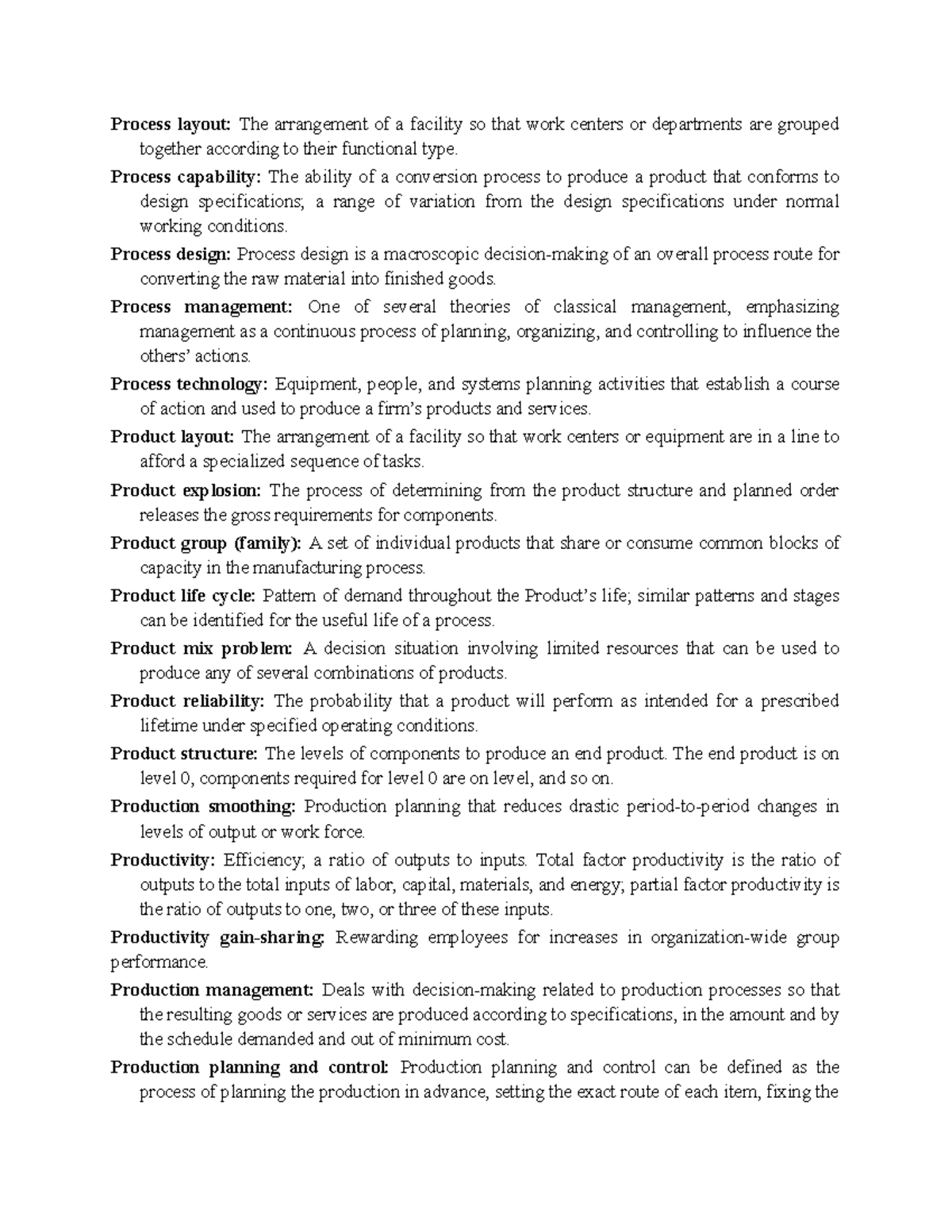 Process layout - Process capability: The ability of a conversion ...