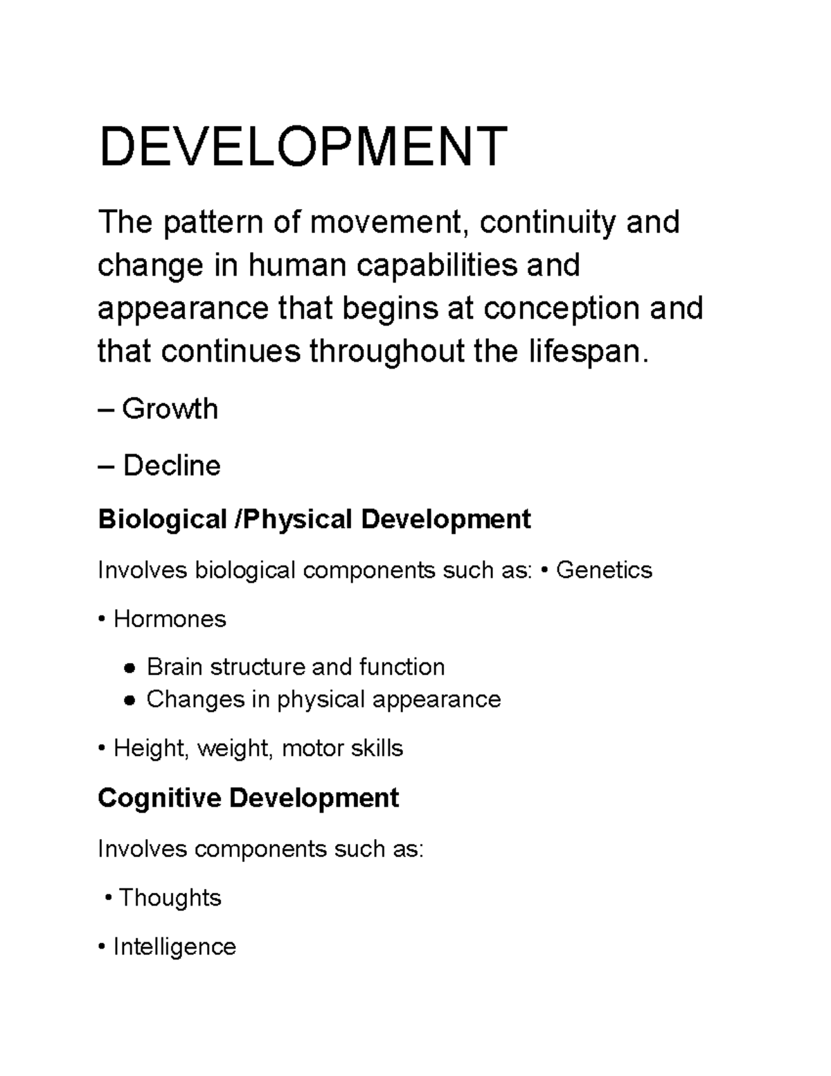 Development - DEVELOPMENT The pattern of movement, continuity and ...