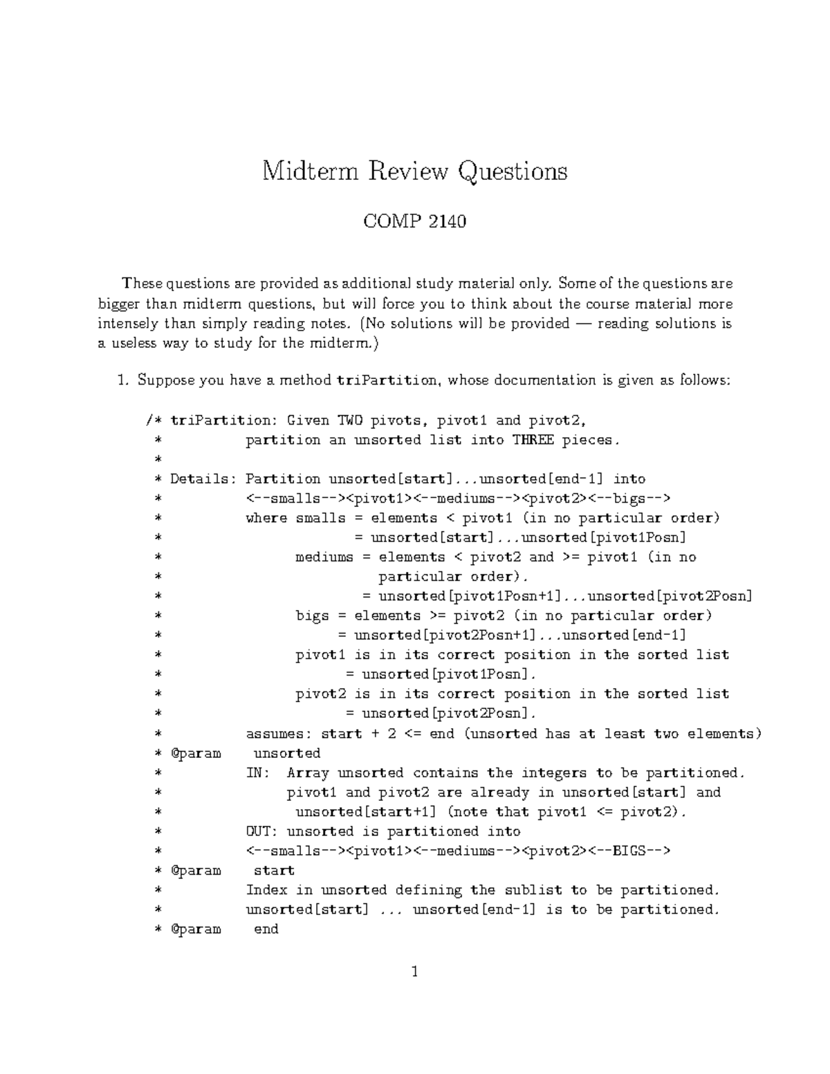 Midterm Review Questions - Some of the questions are bigger than ...