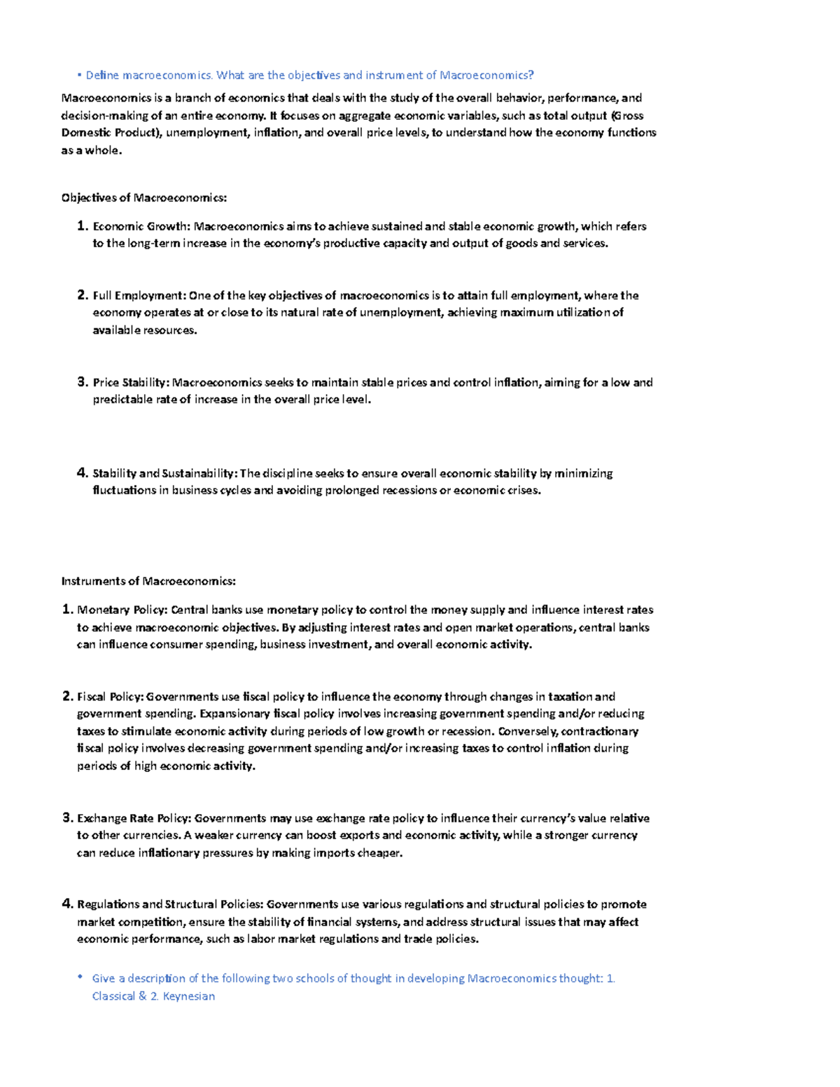 Macro theory org A3 - Define macroeconomics. What are the objectives ...