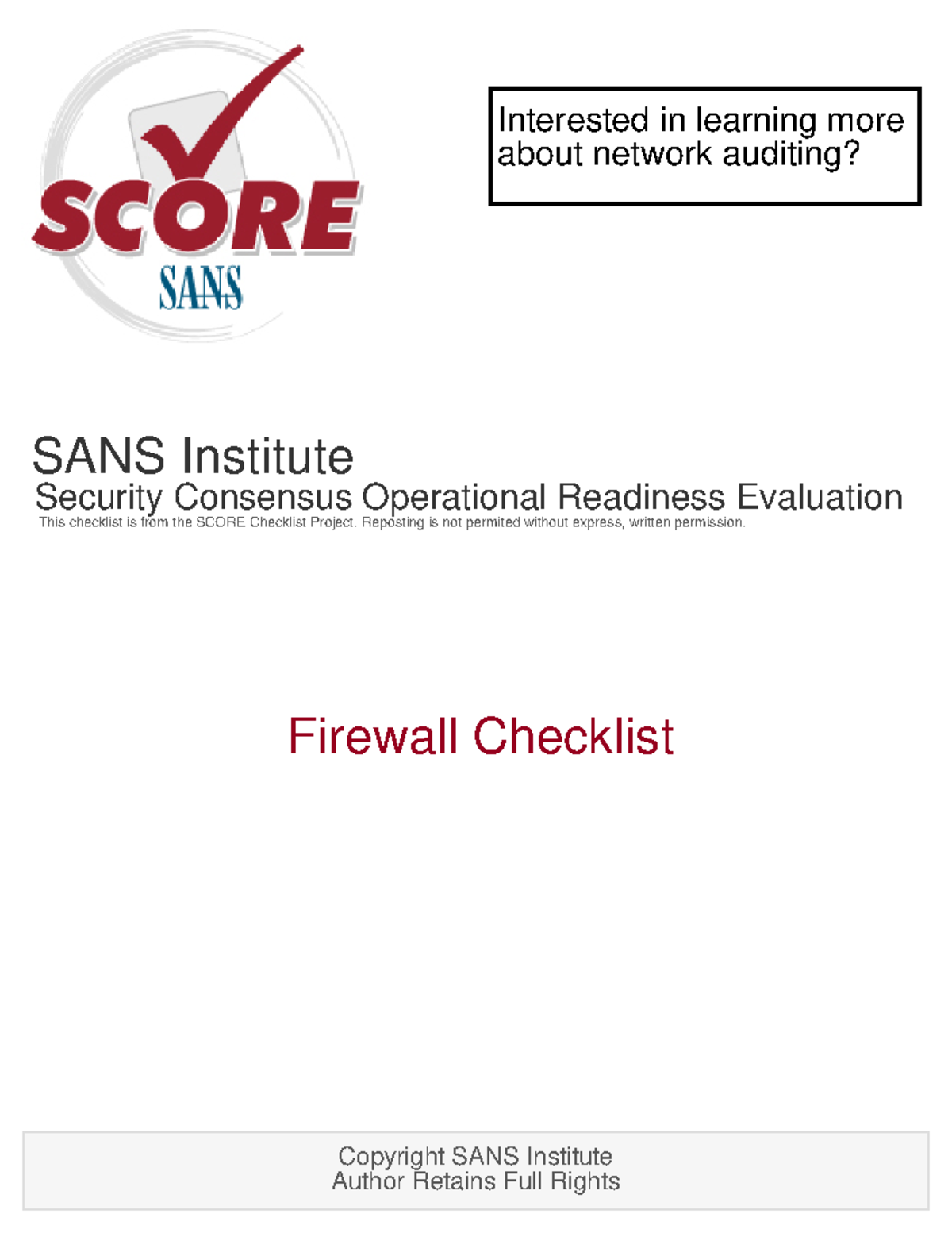 Hardening Firewall - Interested in learning more about network auditing ...