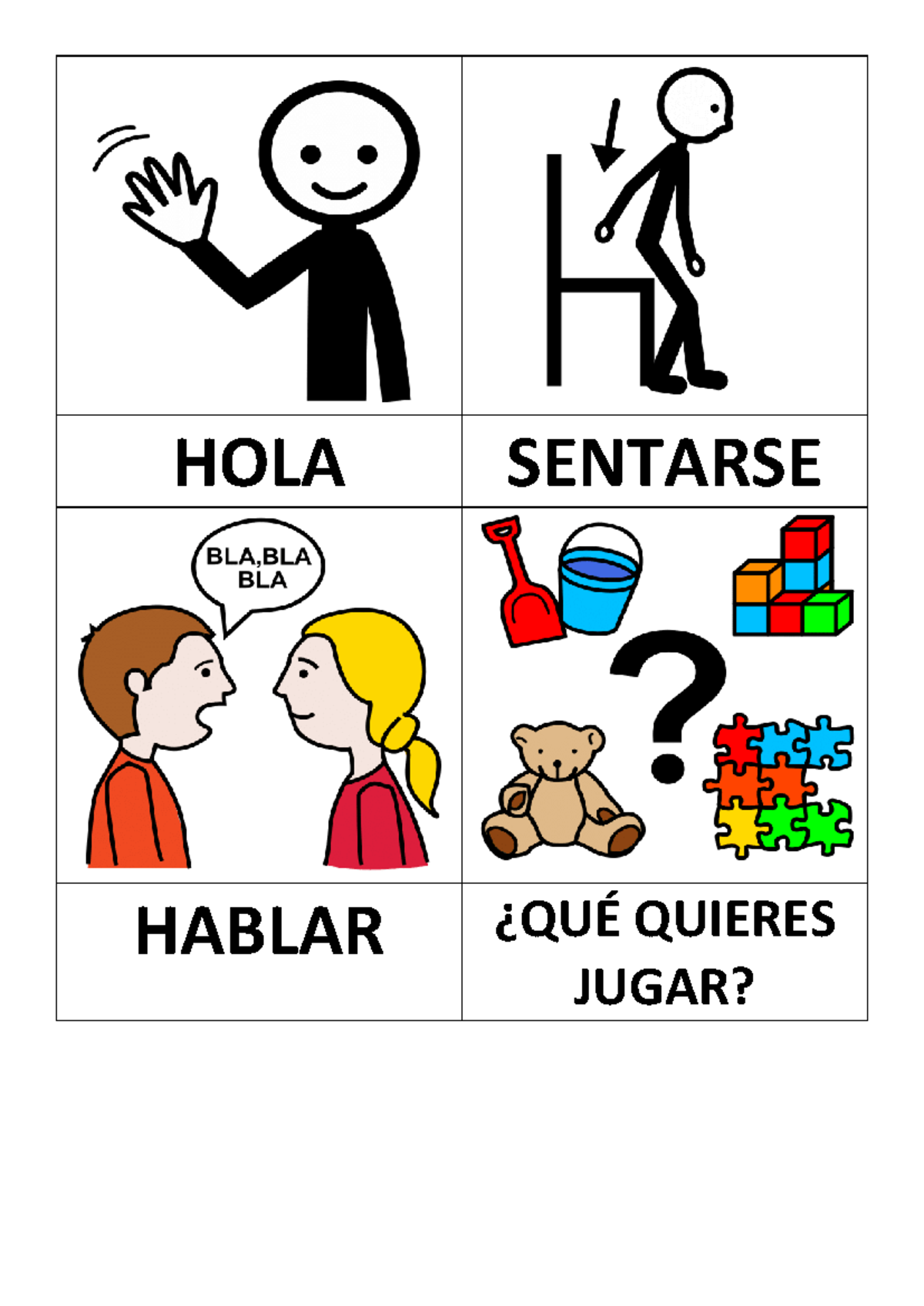 Pictogramas o Tarjetas - Educación Especial - HOLA SENTARSE HABLAR ¿QUÉ ...