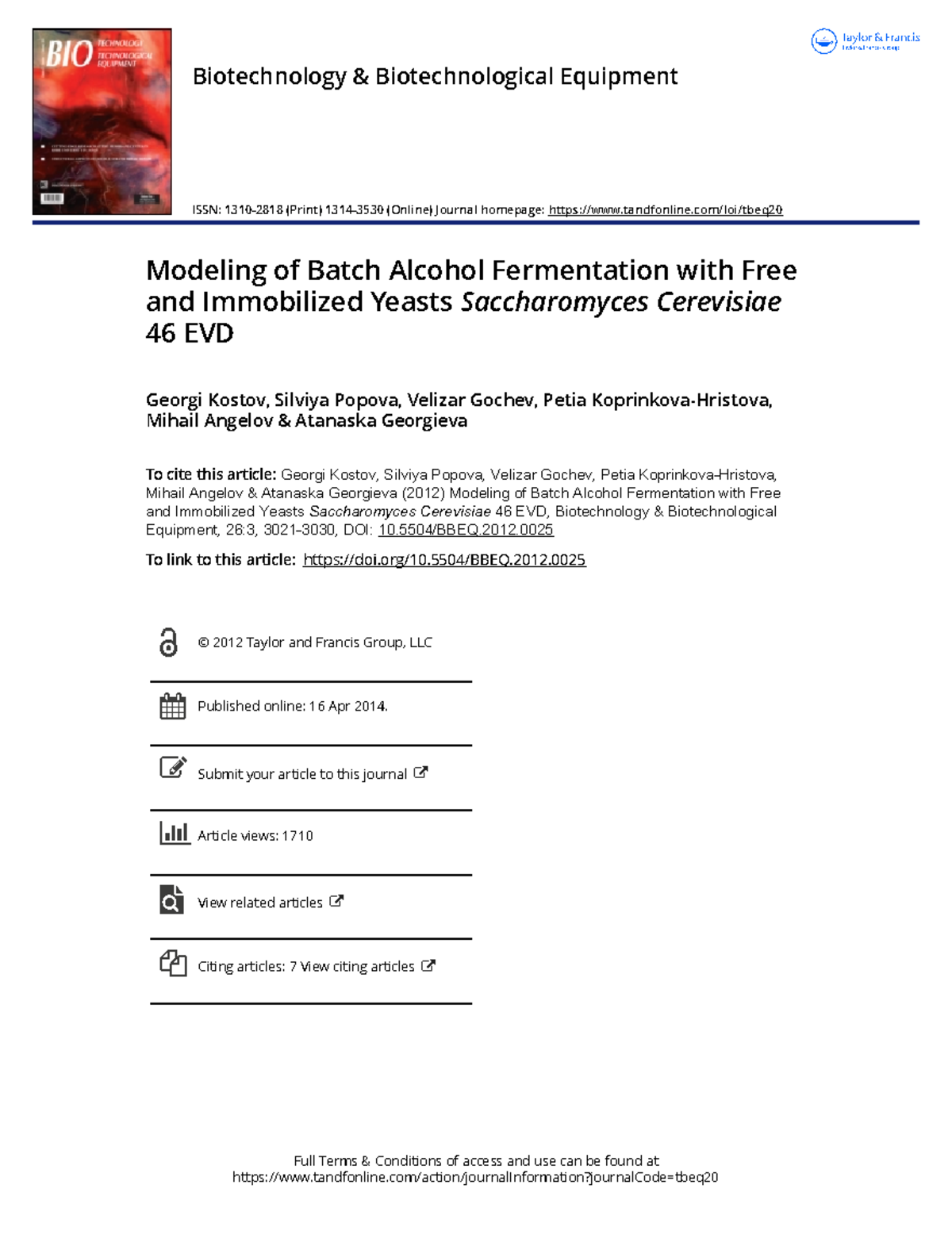 Modeling of Batch Alcohol Fermentation with Free and Immobilized Yeasts ...