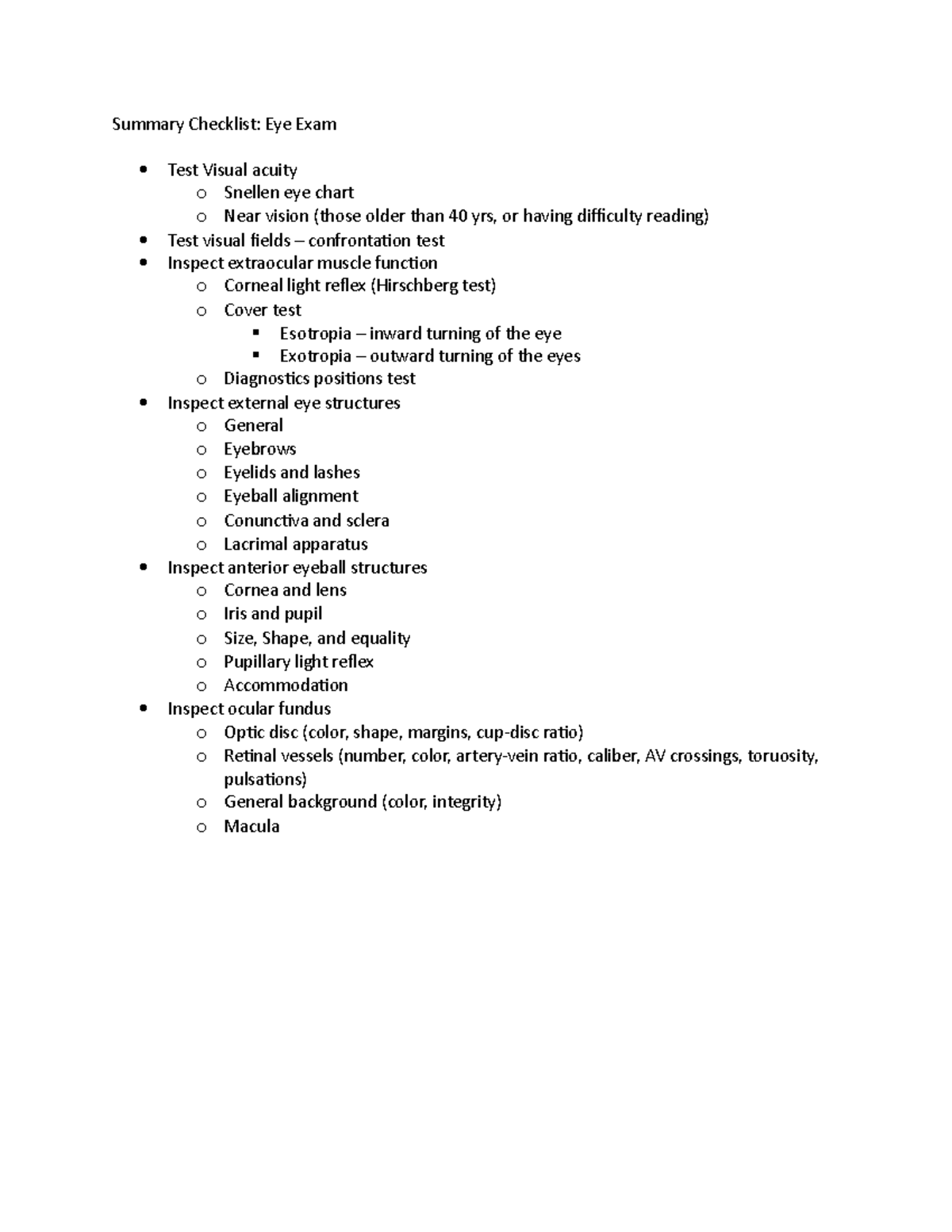 Eye exam summary - notes for nur 112 skin disorders. grading skin wound ...