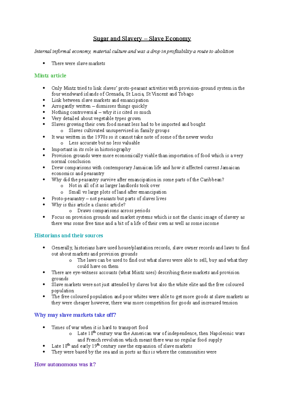 Sugar and Slavery – Slave Economy - Sugar and Slavery – Slave Economy ...