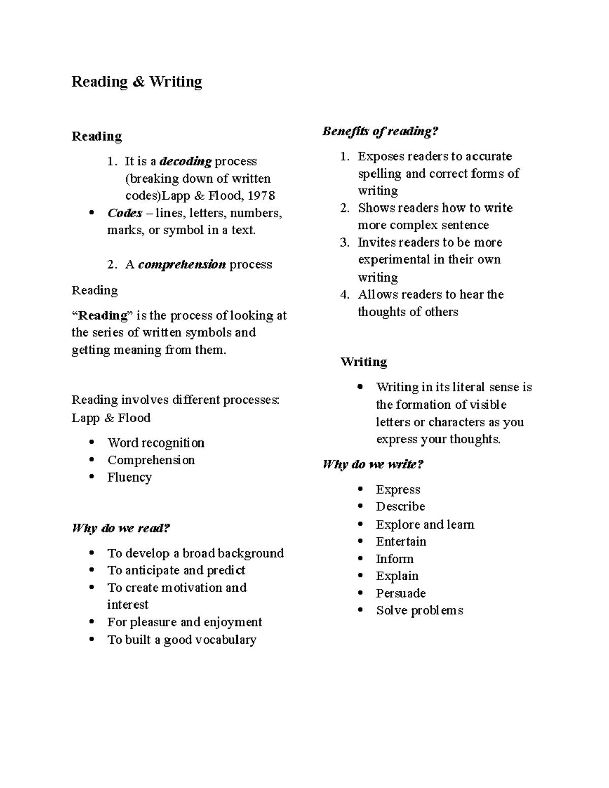 Reading and Writing rr - lecture - Reading & Writing Reading 1. It is a ...
