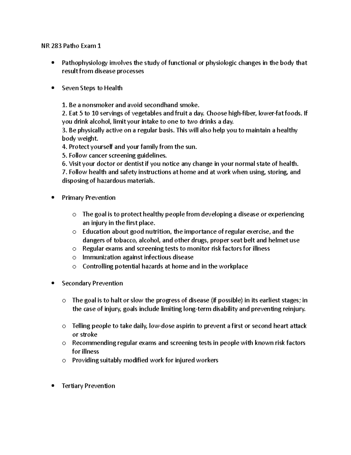 NR 283 Patho Exam 1 - exam 1 - NR 283 Patho Exam 1 Pathophysiology ...