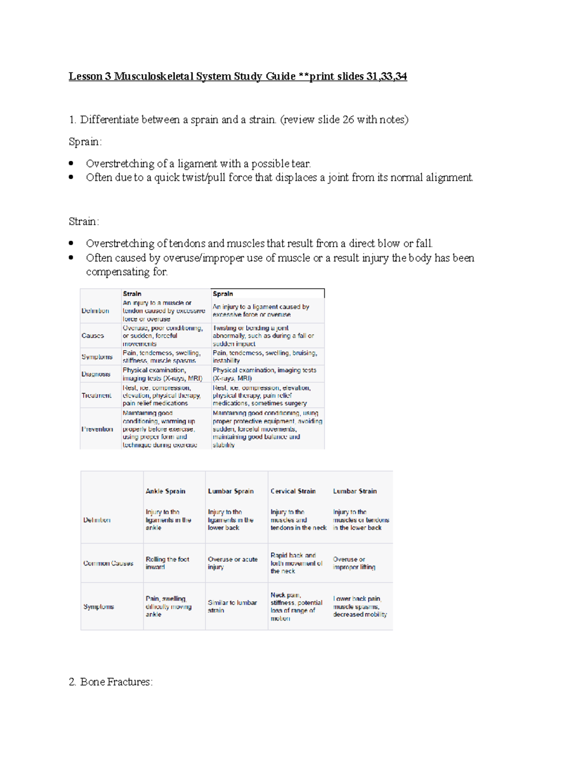 Lesson 3 study guide - notes - Lesson 3 Musculoskeletal System Study ...