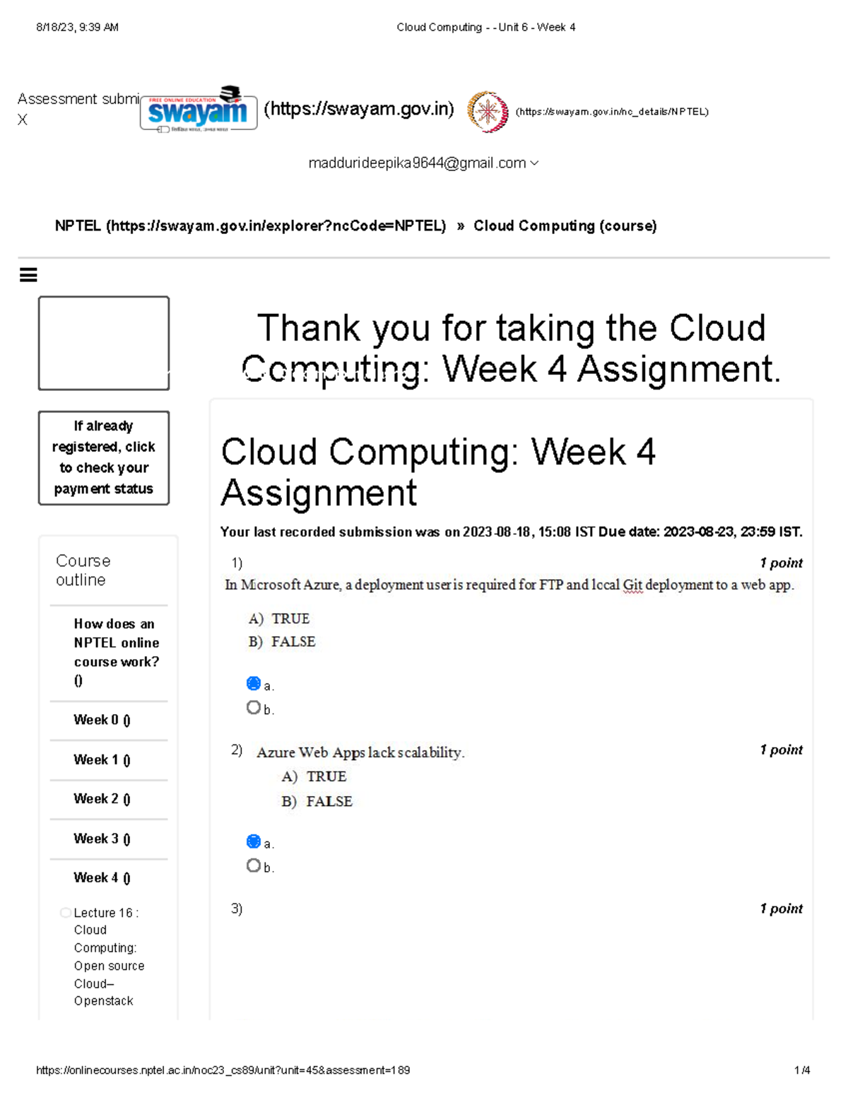 Cloud Computing - Unit 6 - Week 4 - Thank you for taking the Cloud Computing: Week 4 Assignment ...