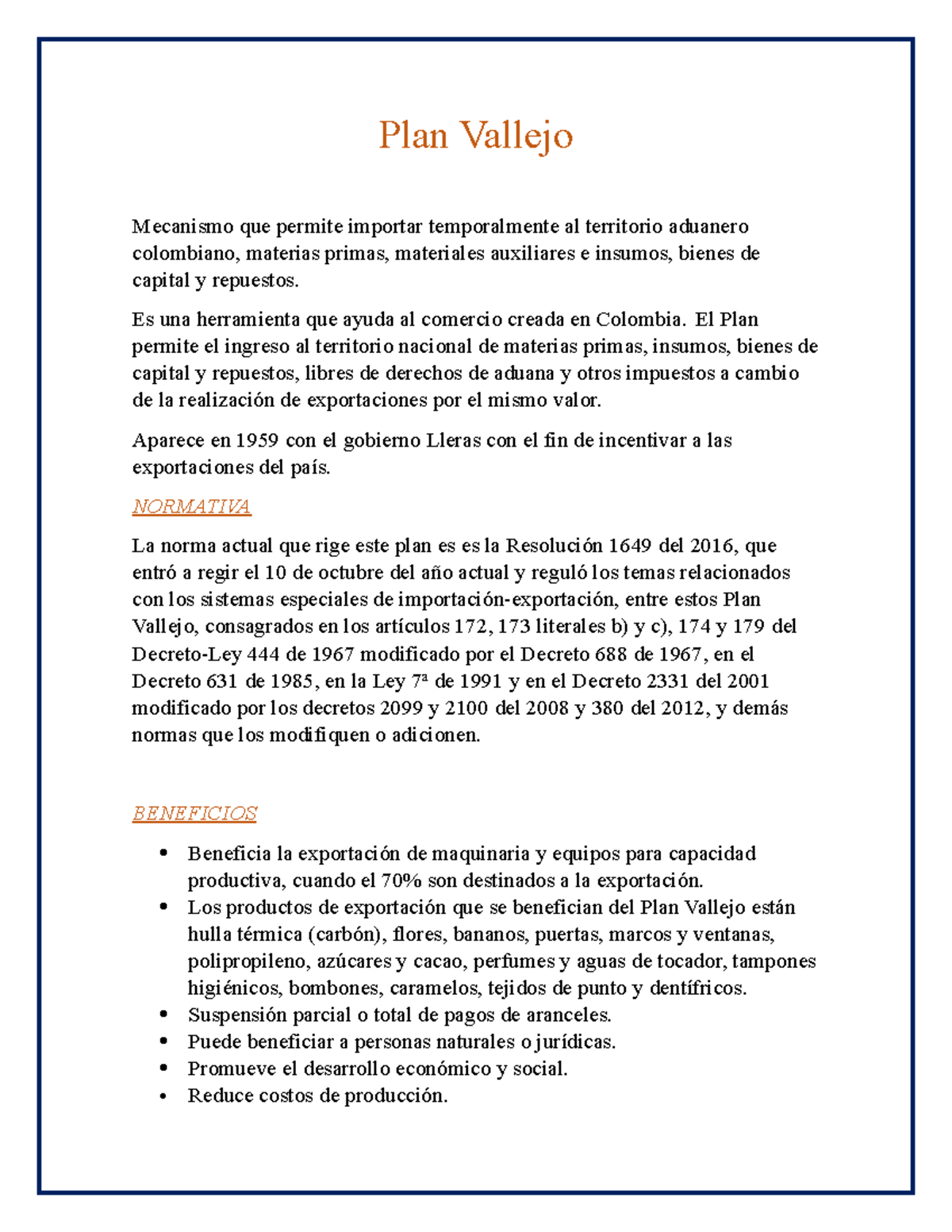 Plan Vallejo - Plan Vallejo Mecanismo que permite importar temporalmente al territorio aduanero ...